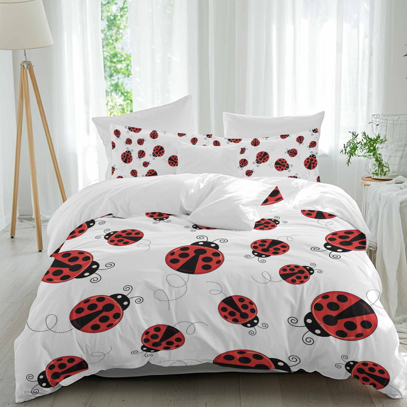 3 Piece Cartoon Ladybug Duvet Cover Set Queen Size, Microfiber ...