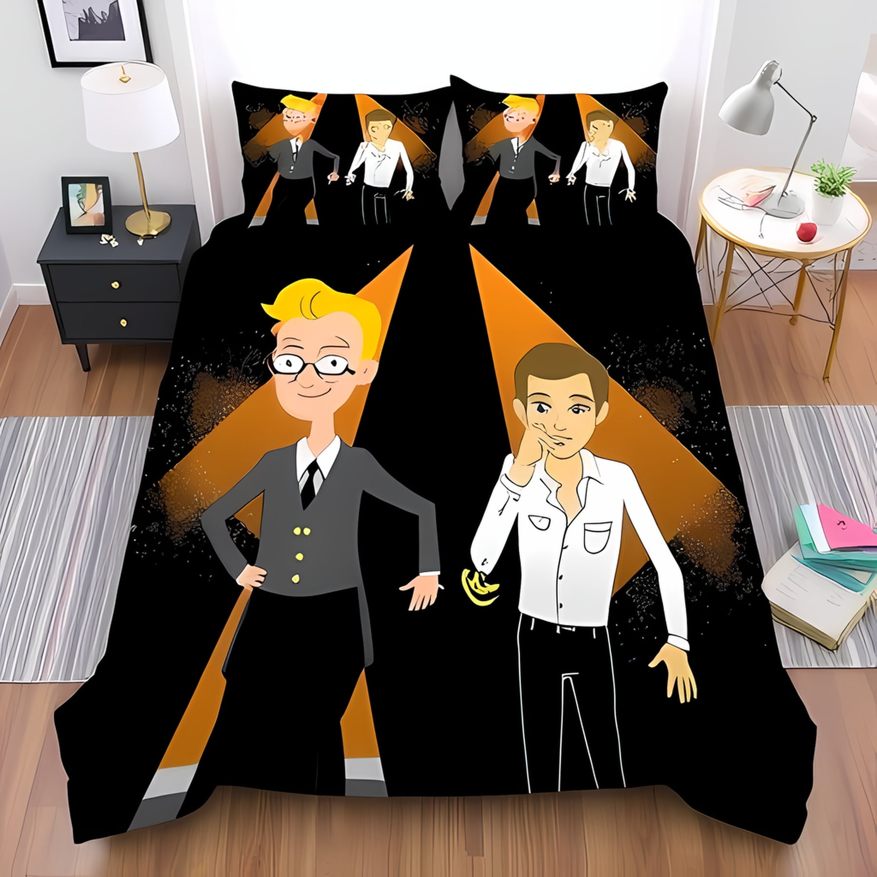 3-Piece Cartoon Men in Formal Attire Duvet Cover & Pillowcase Set ...