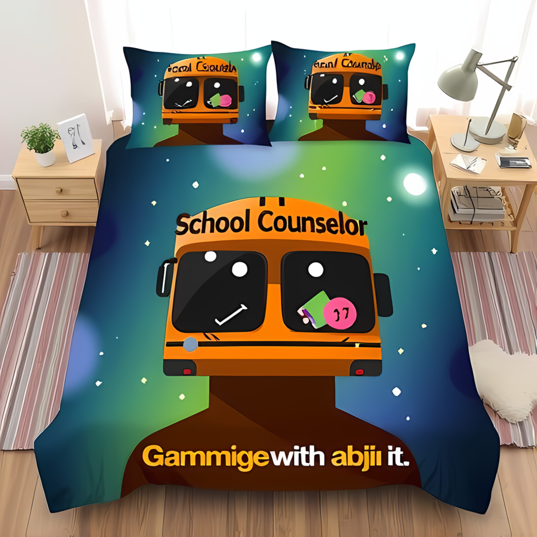 3-Piece Cartoon School Counselor Duvet Cover Set - Smiling Bus Design ...