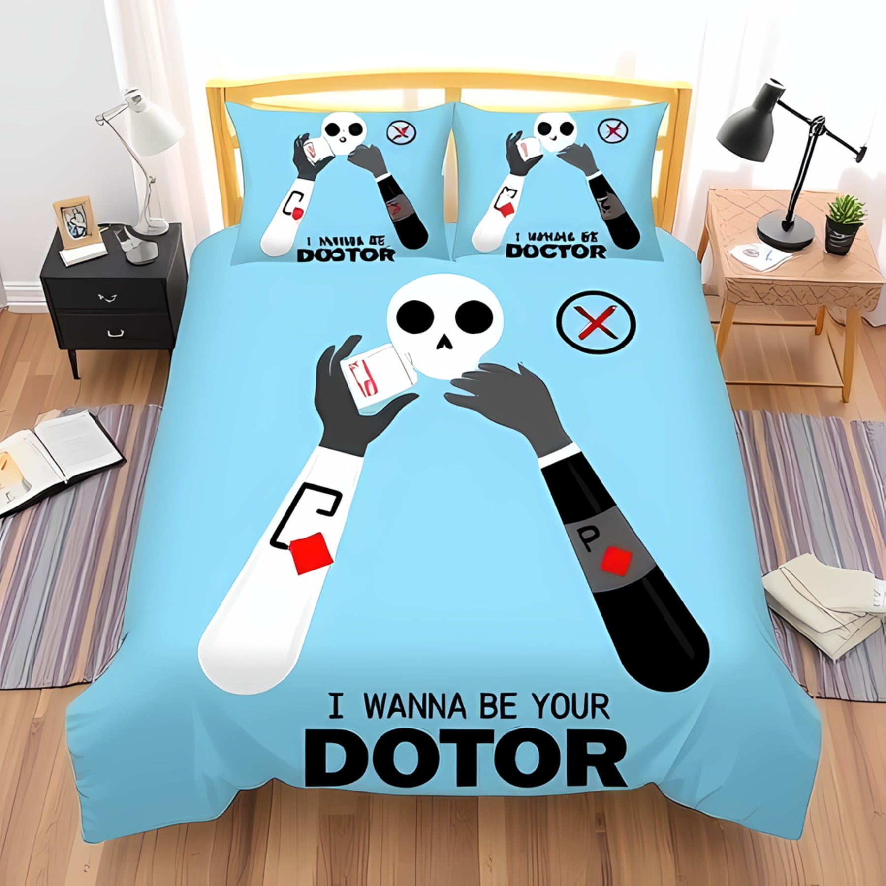 3-Piece Cartoon Skeleton Hands Duvet Cover Set - Fun Theme Bedding for ...