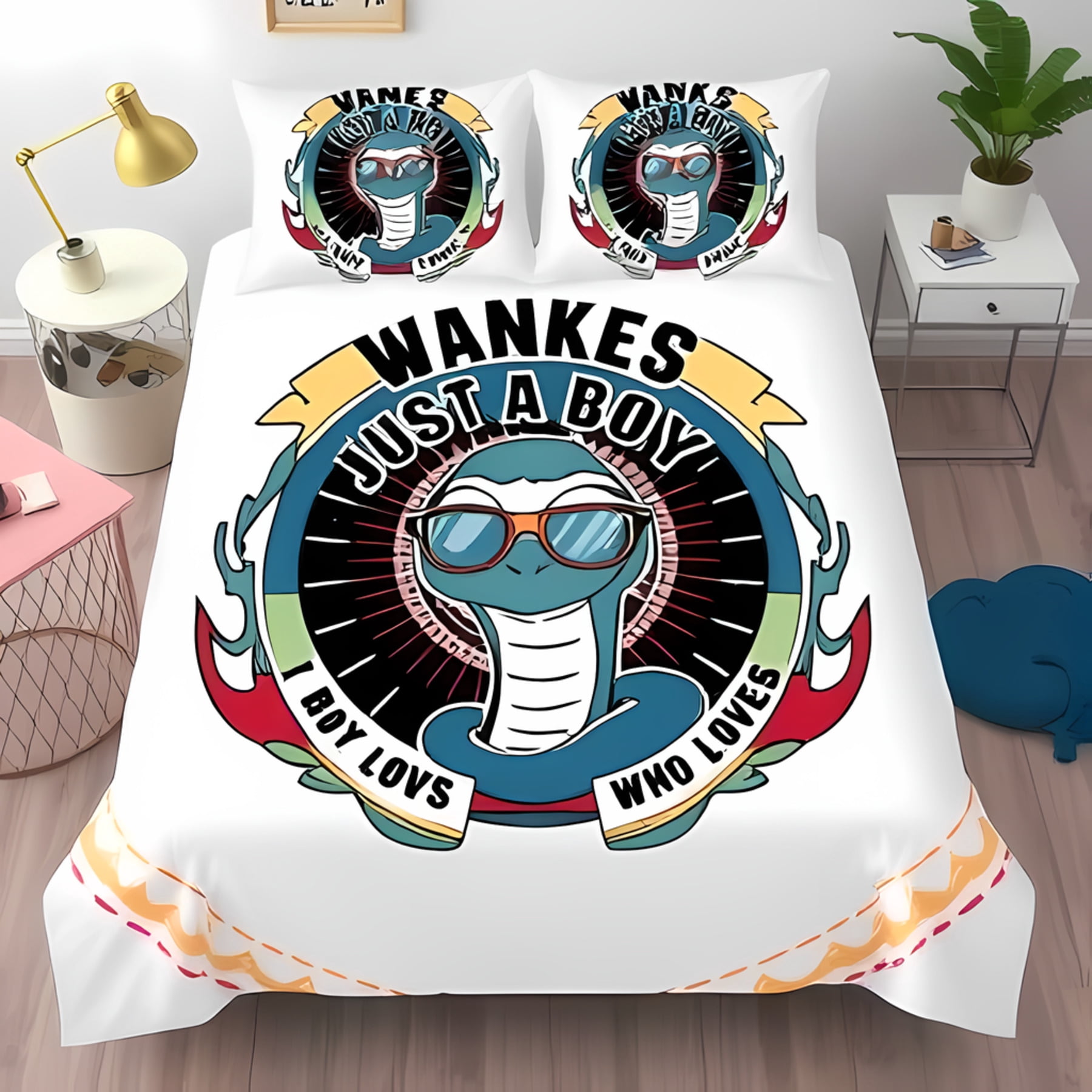 3-Piece Cartoon Snake Duvet Cover Set - Fun Bedding with Sunglasses ...