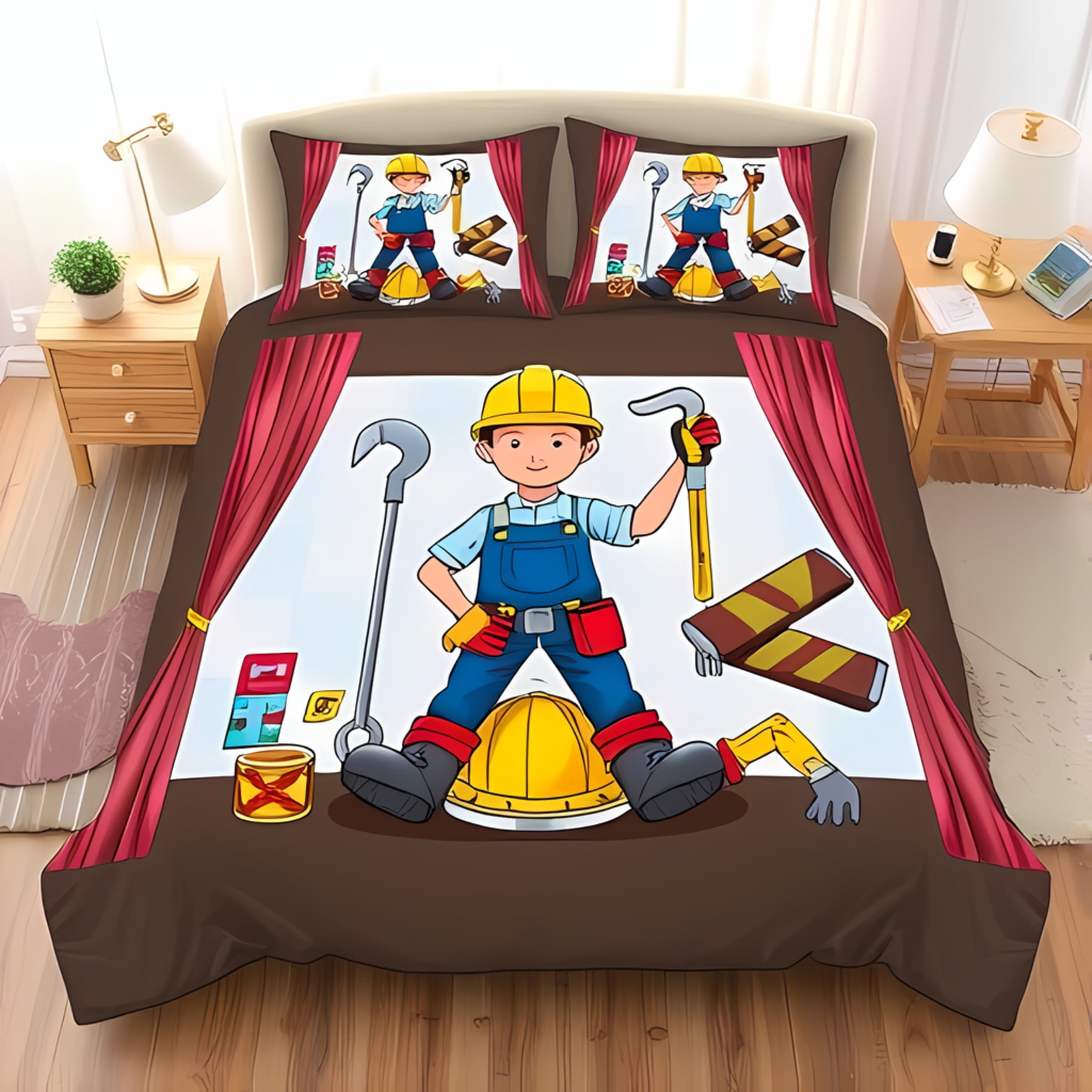 3-Piece Cartoon Themed Duvet Cover Set with Young Builder Tools ...
