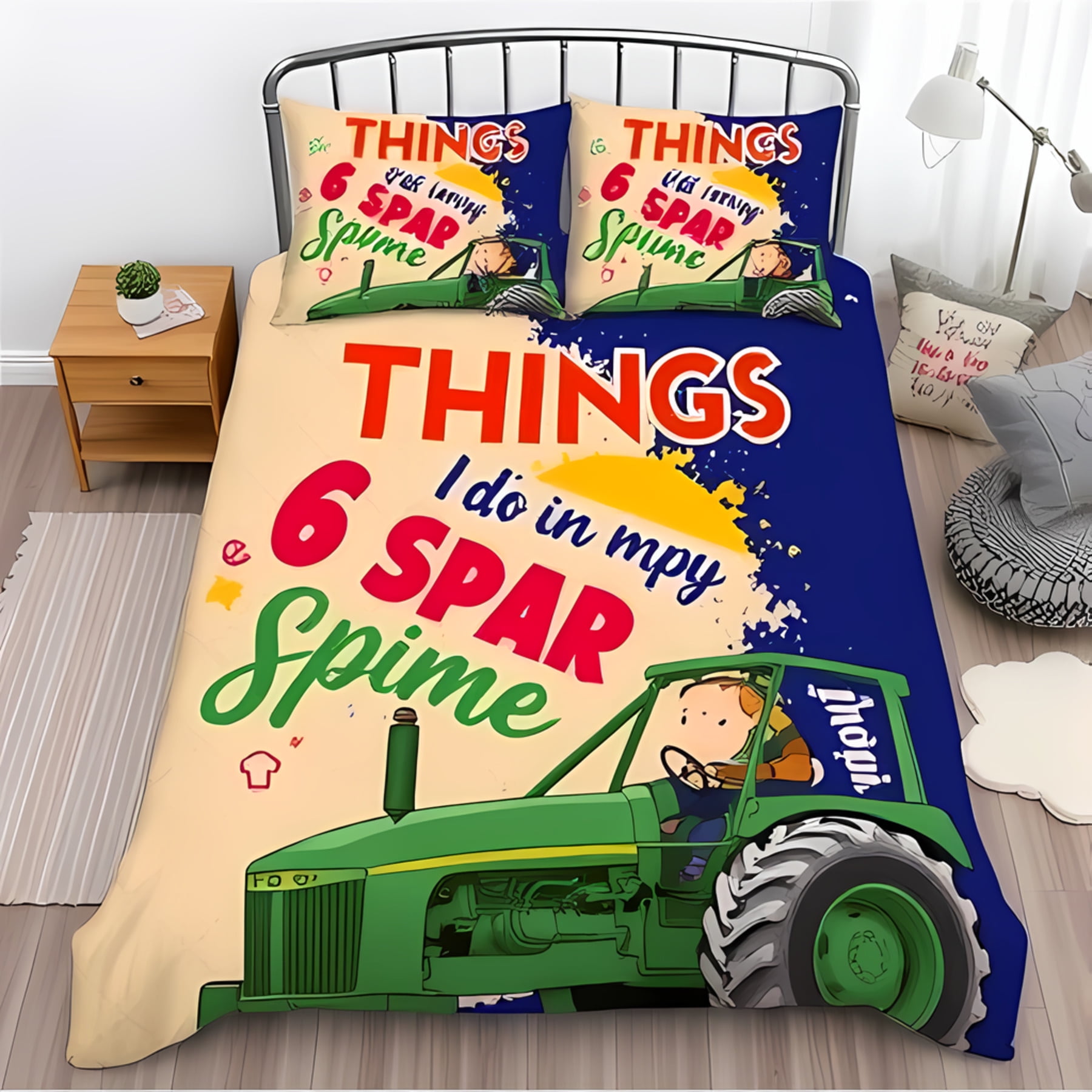 3-Piece Cartoon Tractor Duvet Cover Set Fun & Colorful Bedding with ...