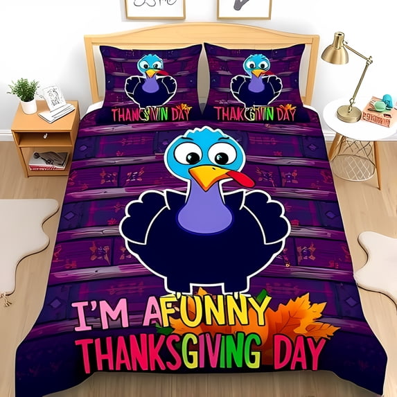 3-Piece Cartoon Turkey Duvet Cover Set - Whimsical Thanksgiving Design ...