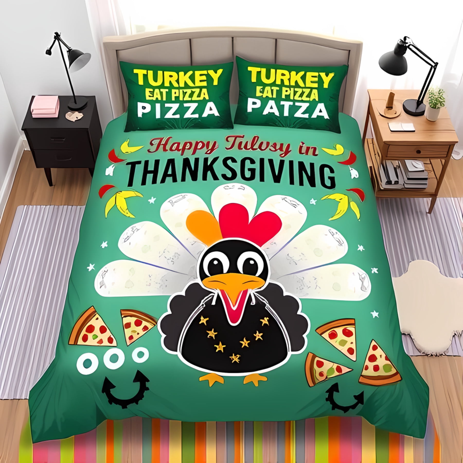 3-Piece Cartoon Turkey Duvet Cover Set with Matching Pillows - Fun ...