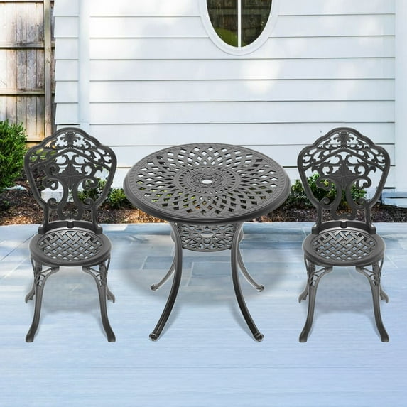 3-Piece Cast Aluminum Outdoor Dining Set with Black Frame - All-Weather ...