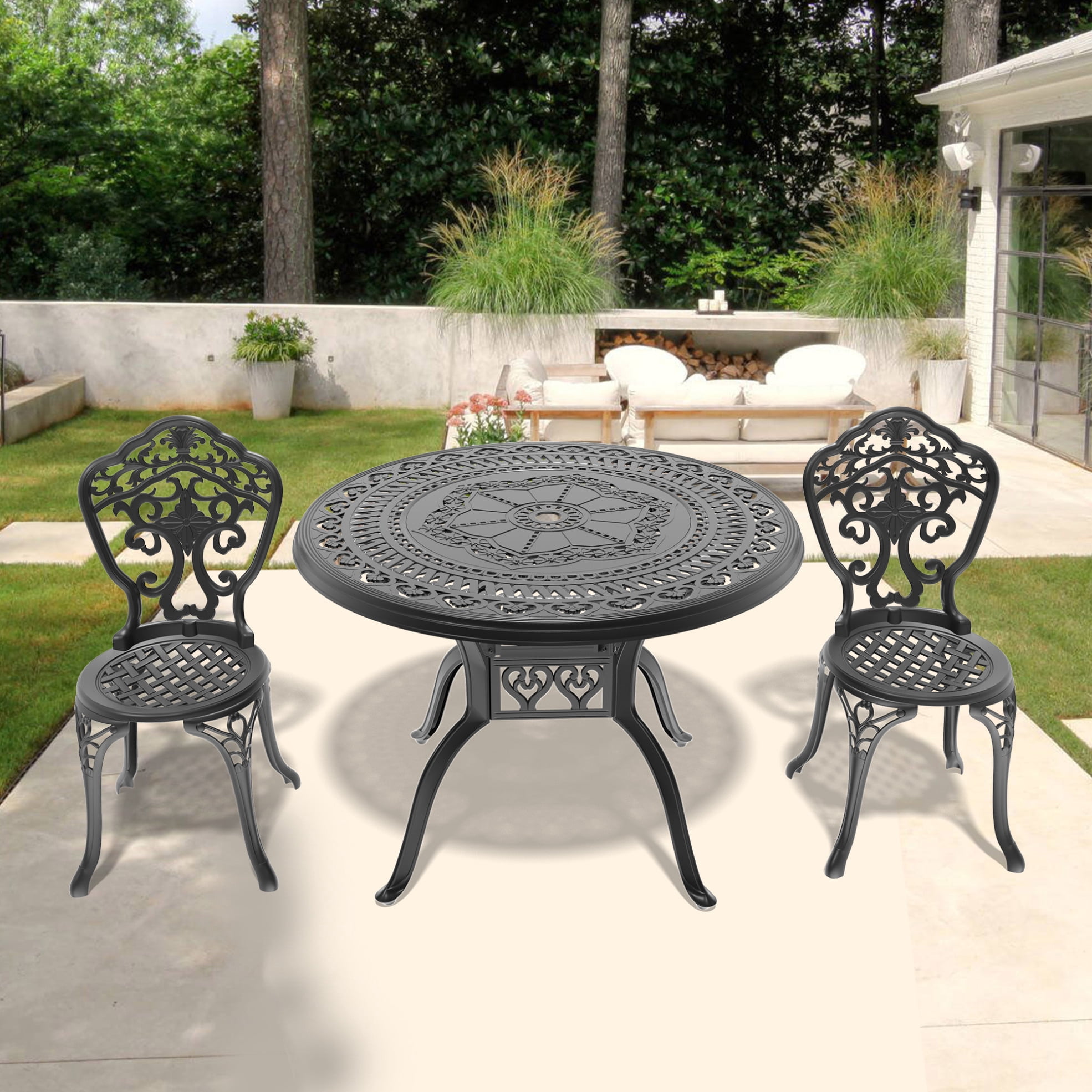 3-Piece Cast Aluminum Outdoor Dining Set with Black Frame - Rust ...