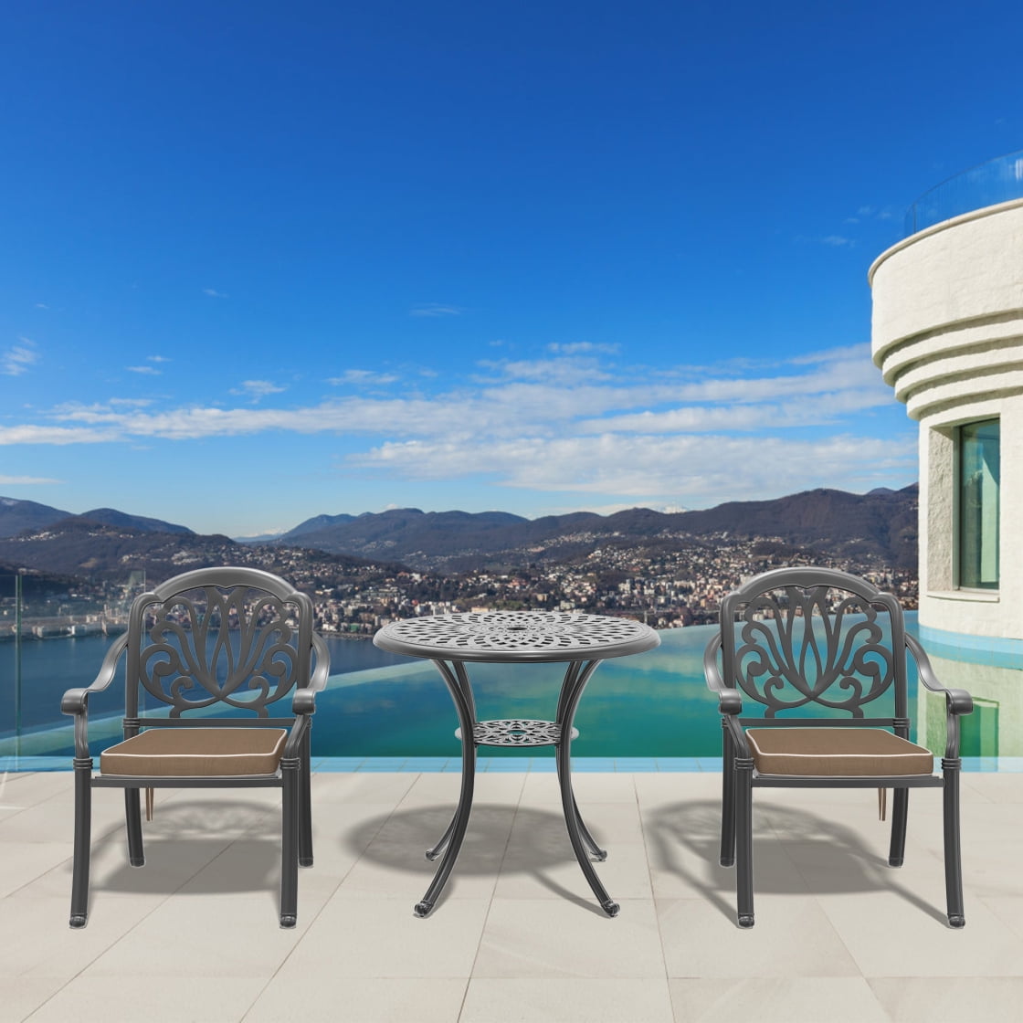 3-Piece Cast Aluminum Patio Furniture Set with UV-Protected Cushions ...