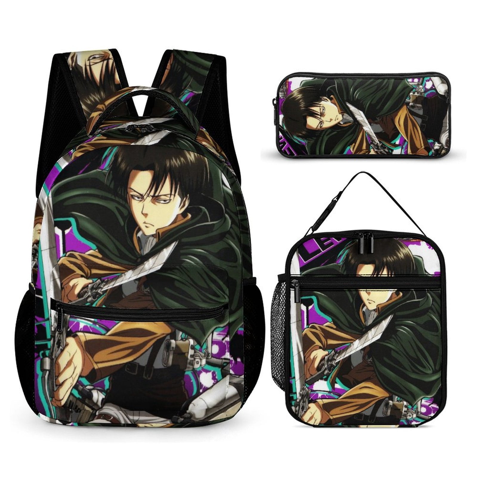 3 Piece Casual Backpack Set Attack on Titan Levi Ackerman Shoulder Bag ...