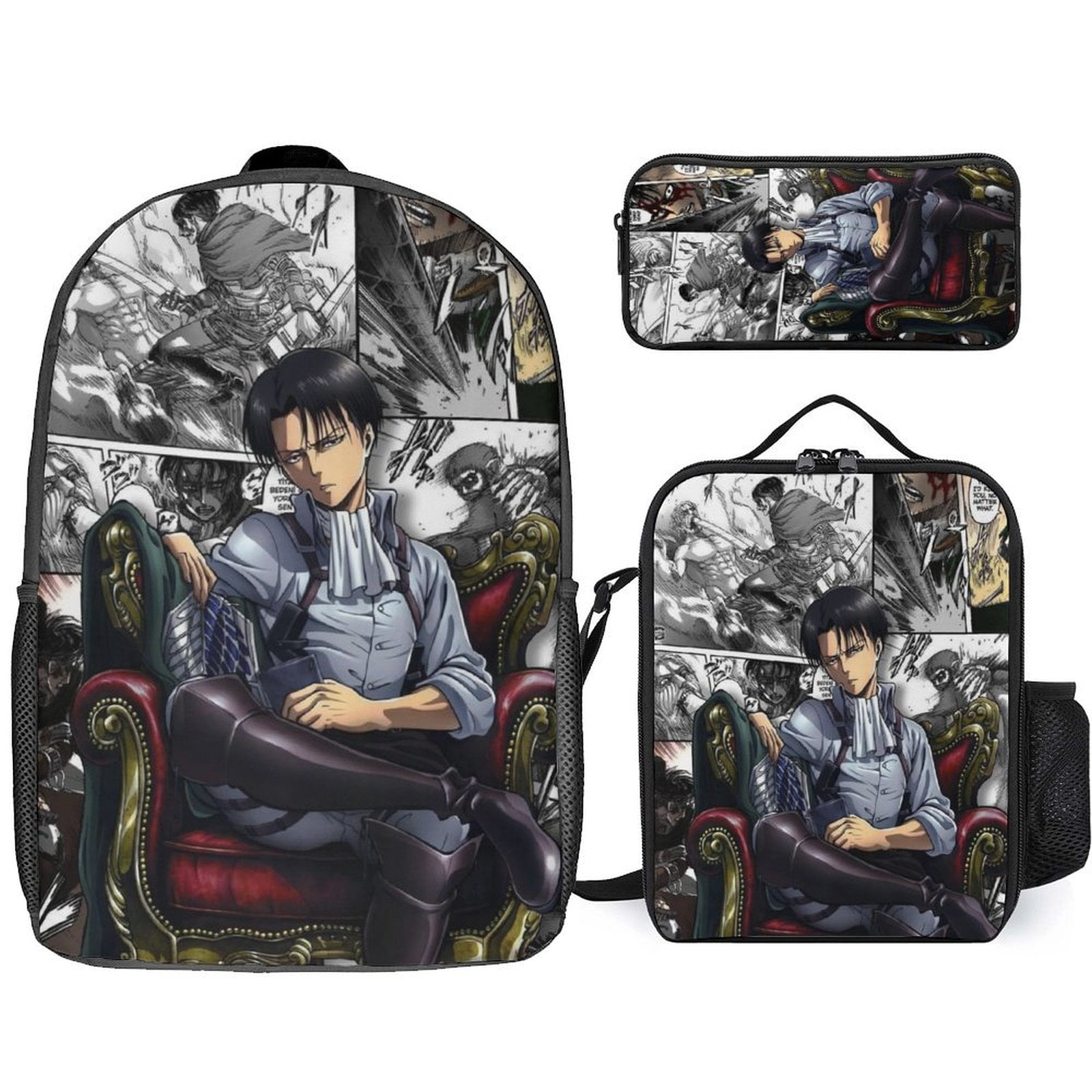 3 Piece Casual Backpack Set Attack on Titan Levi Ackerman Shoulder Bag ...