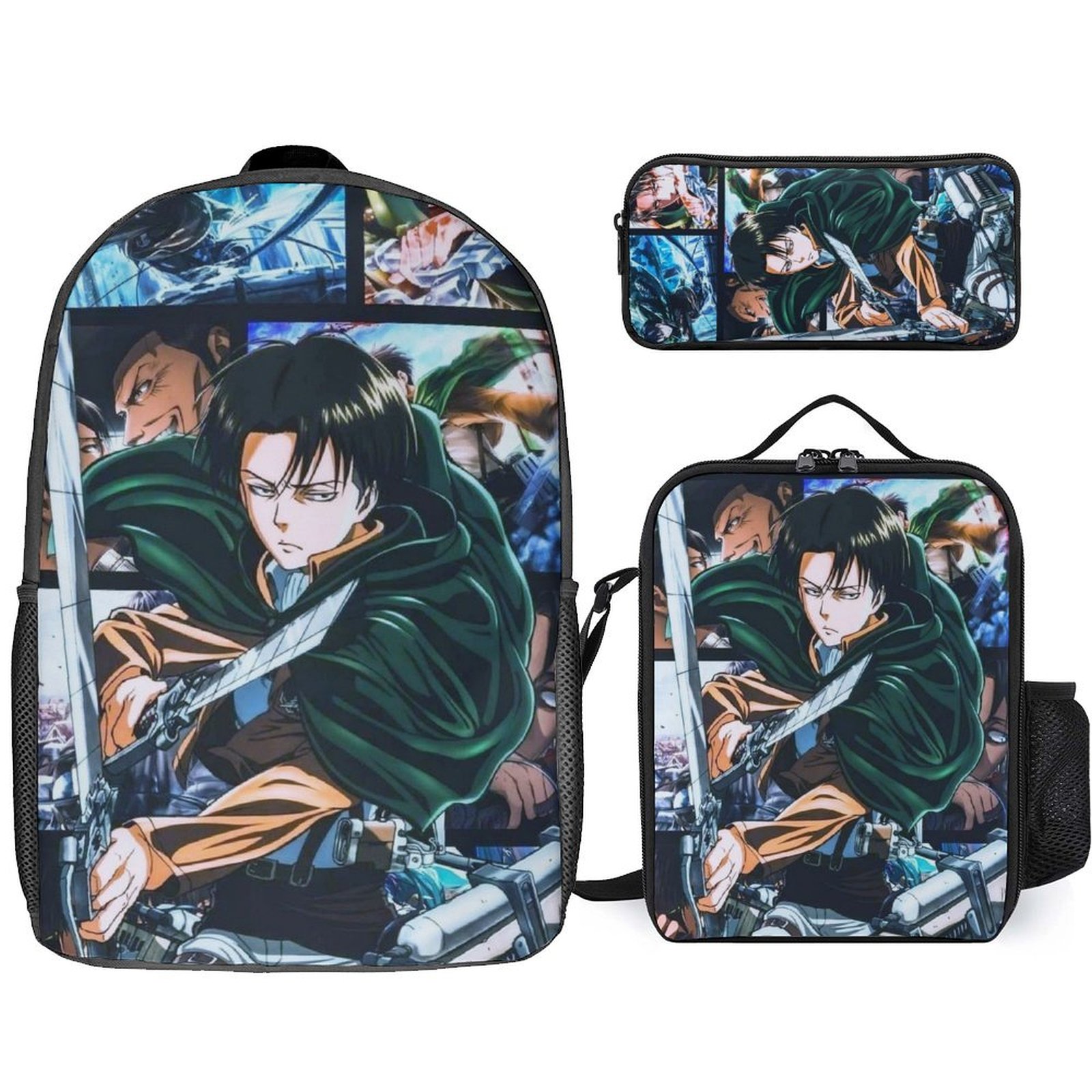 3 Piece Casual Backpack Set Attack on Titan Levi Ackerman Shoulder Bag ...
