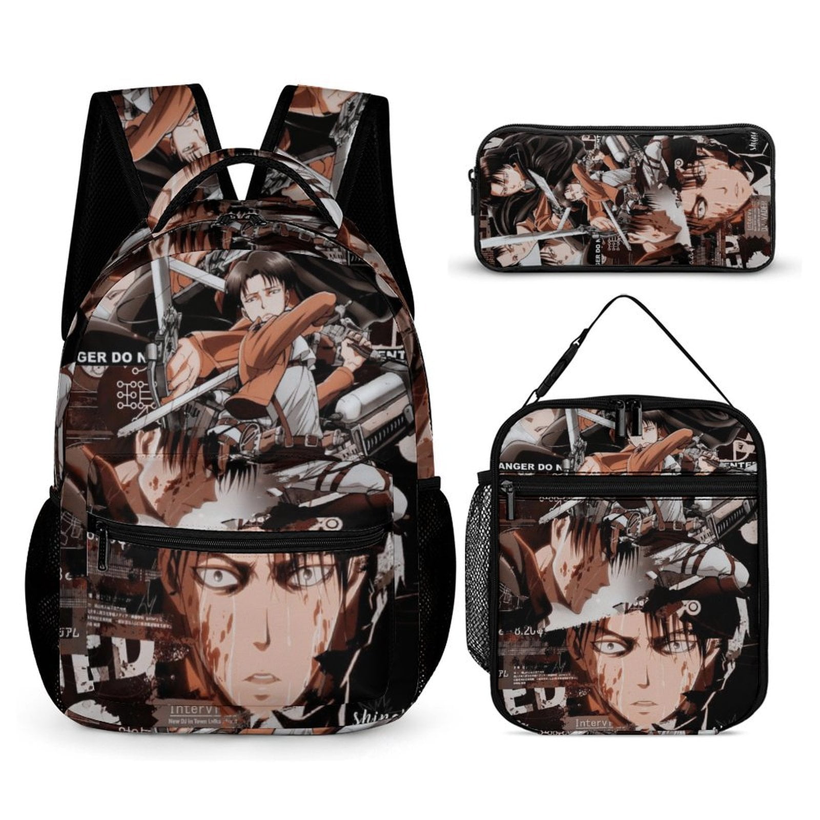 3 Piece Casual Backpack Set Attack on Titan Levi Ackerman Shoulder Bag ...