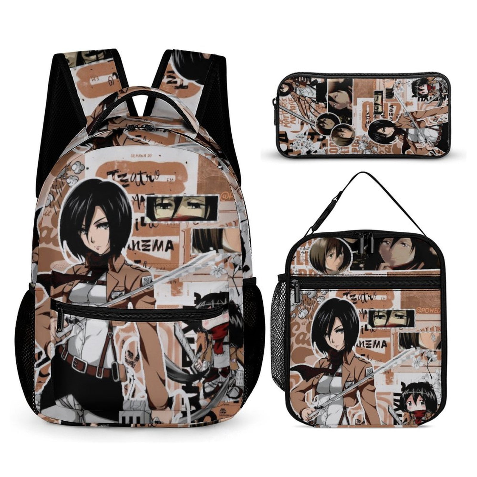 3 Piece Casual Backpack Set Attack on Titan Mikasa Ackerman Shoulder ...