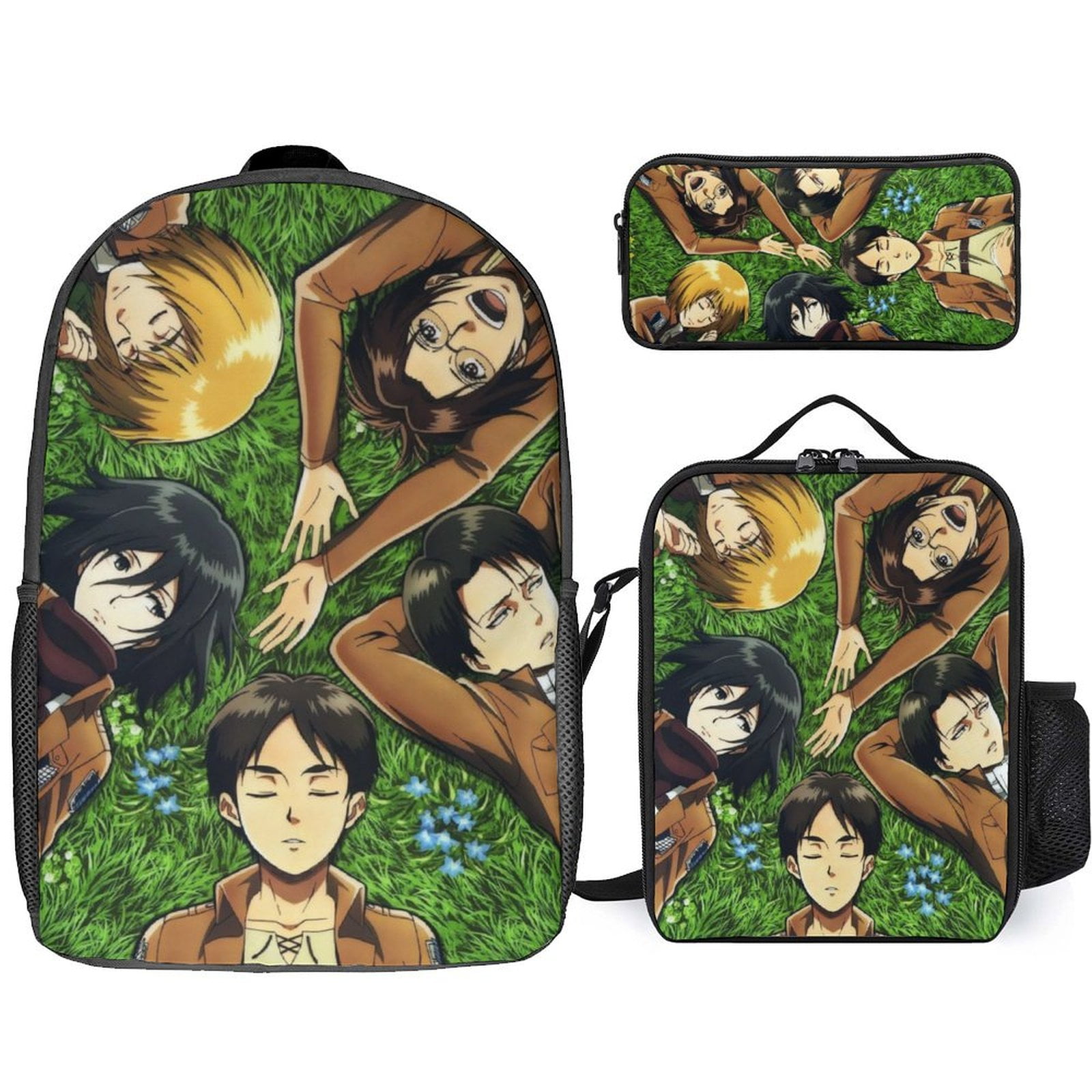3 Piece Casual Backpack Set Attack on Titan Shoulder Bag Daypacks with ...