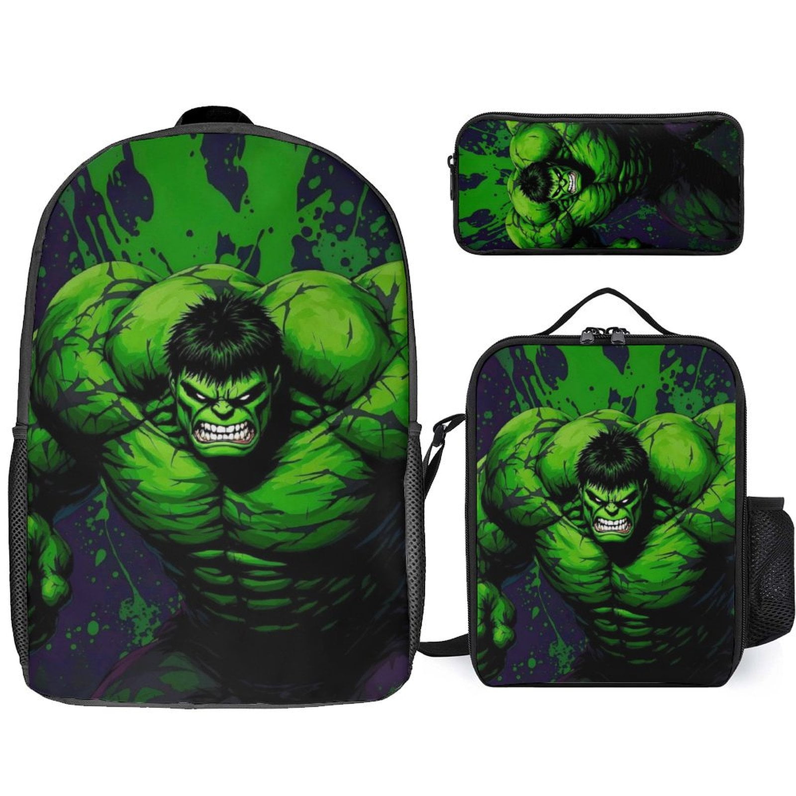 3 Piece Casual Backpack Set Green Hulk Backpacks Daypacks with Lunch ...
