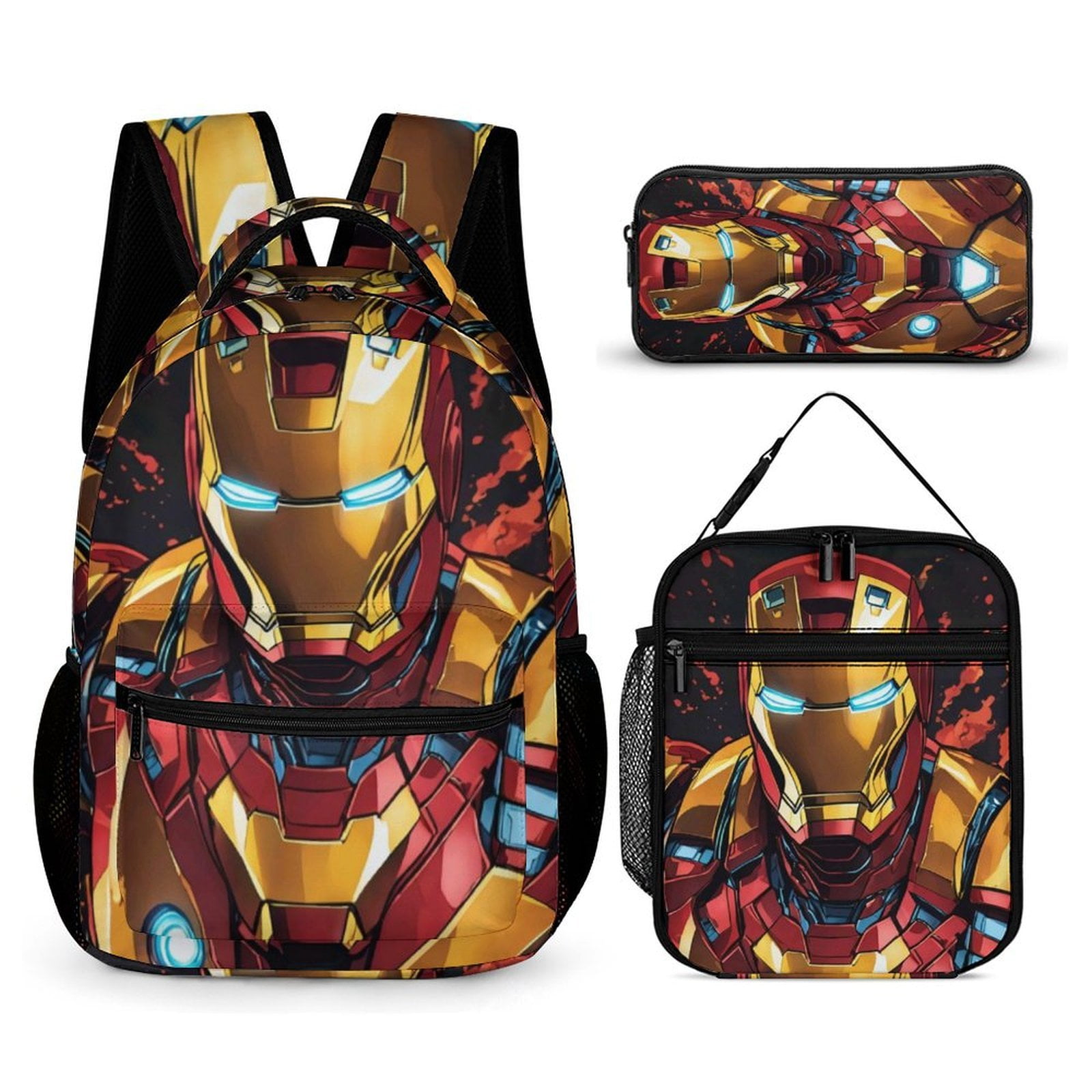 3 Piece Casual Backpack Set Iron Man Backpacks Daypacks with Lunch Bag ...