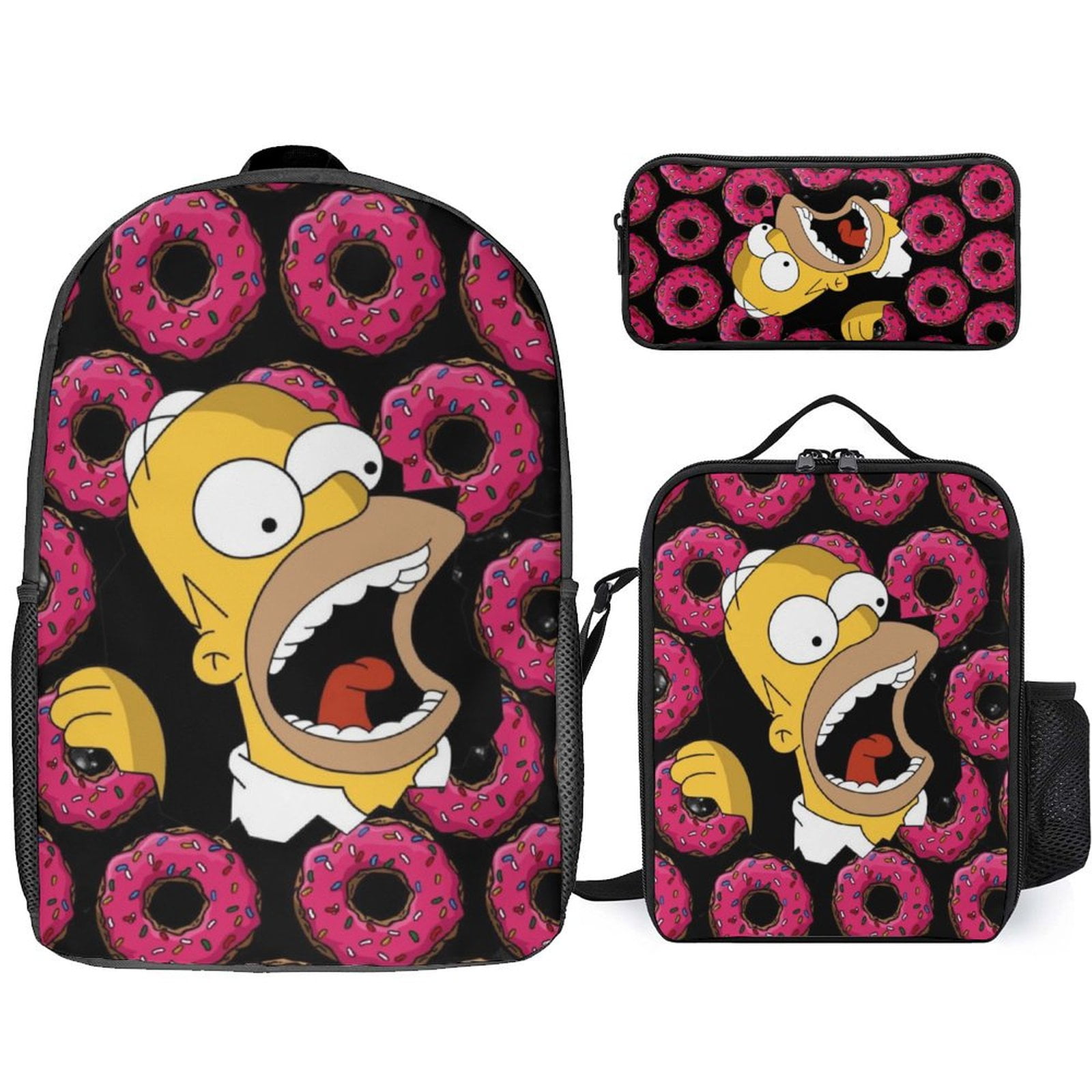 3 Piece Casual Backpack Set Simpsons Shoulder Bag Daypacks with Lunch ...