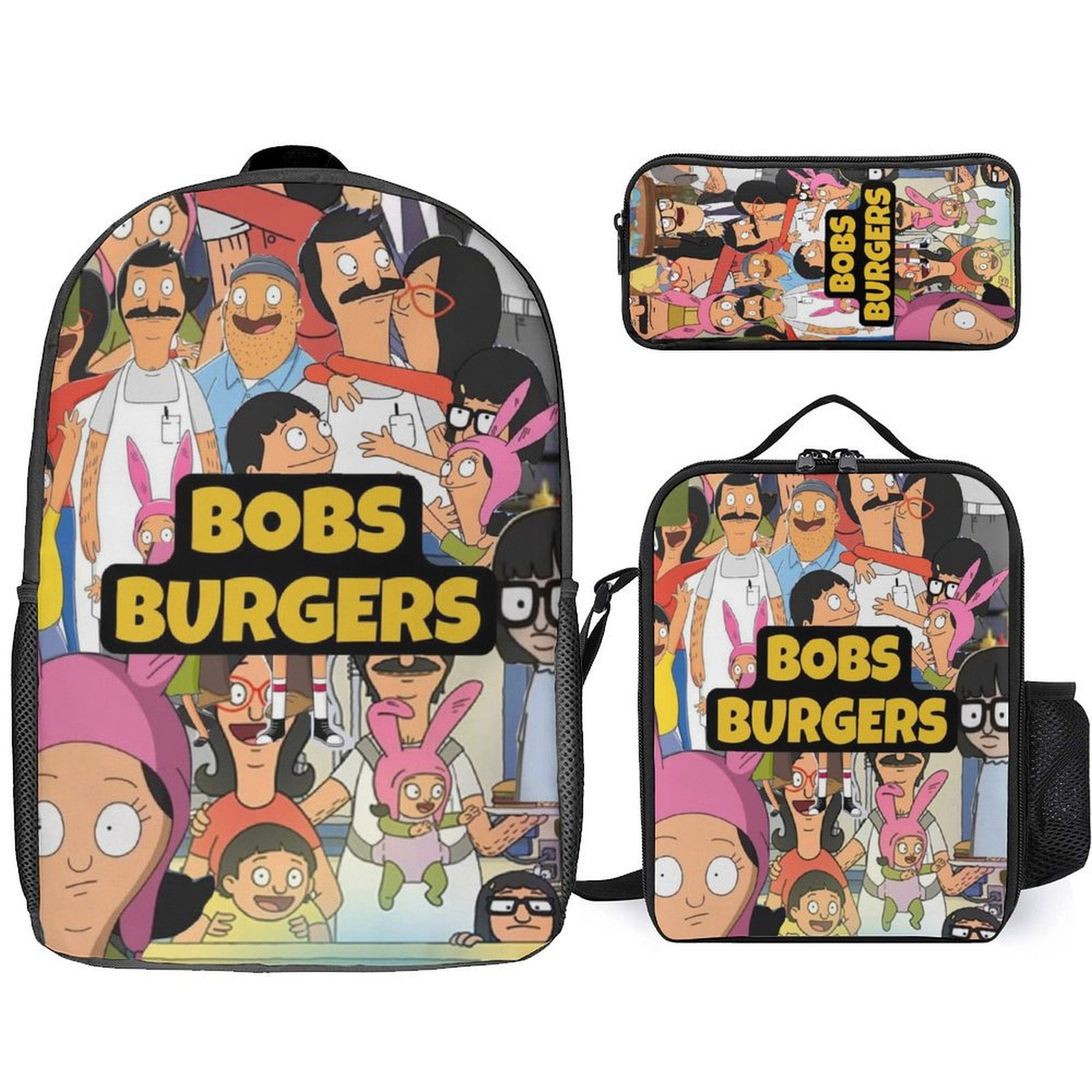 3 Piece Casual Shoulder Bag, Bob's Burgers Backpack Set Travel Knapsack ...