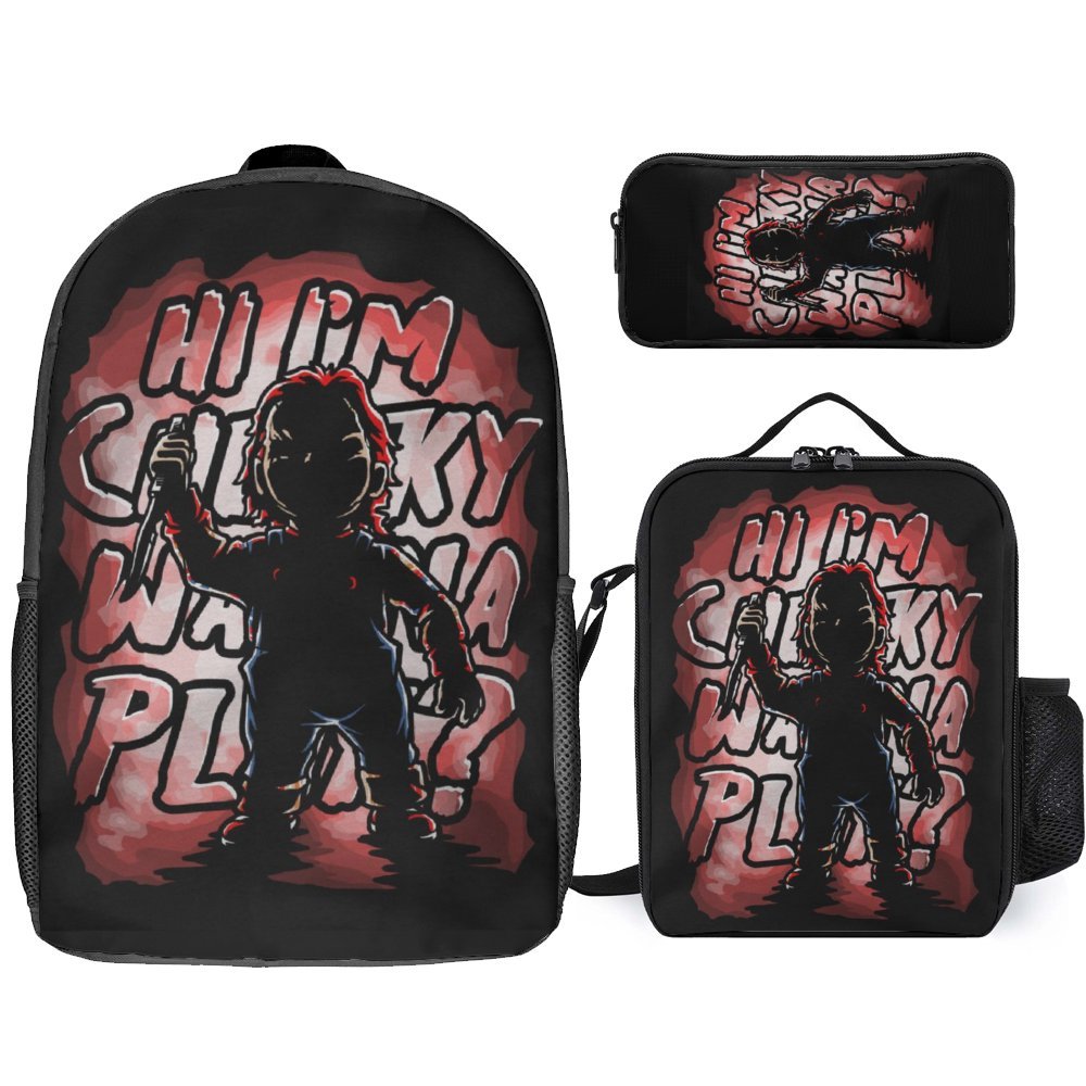 3 Piece Casual Shoulder Bag, Chucky Backpack Set Travel Knapsack with ...