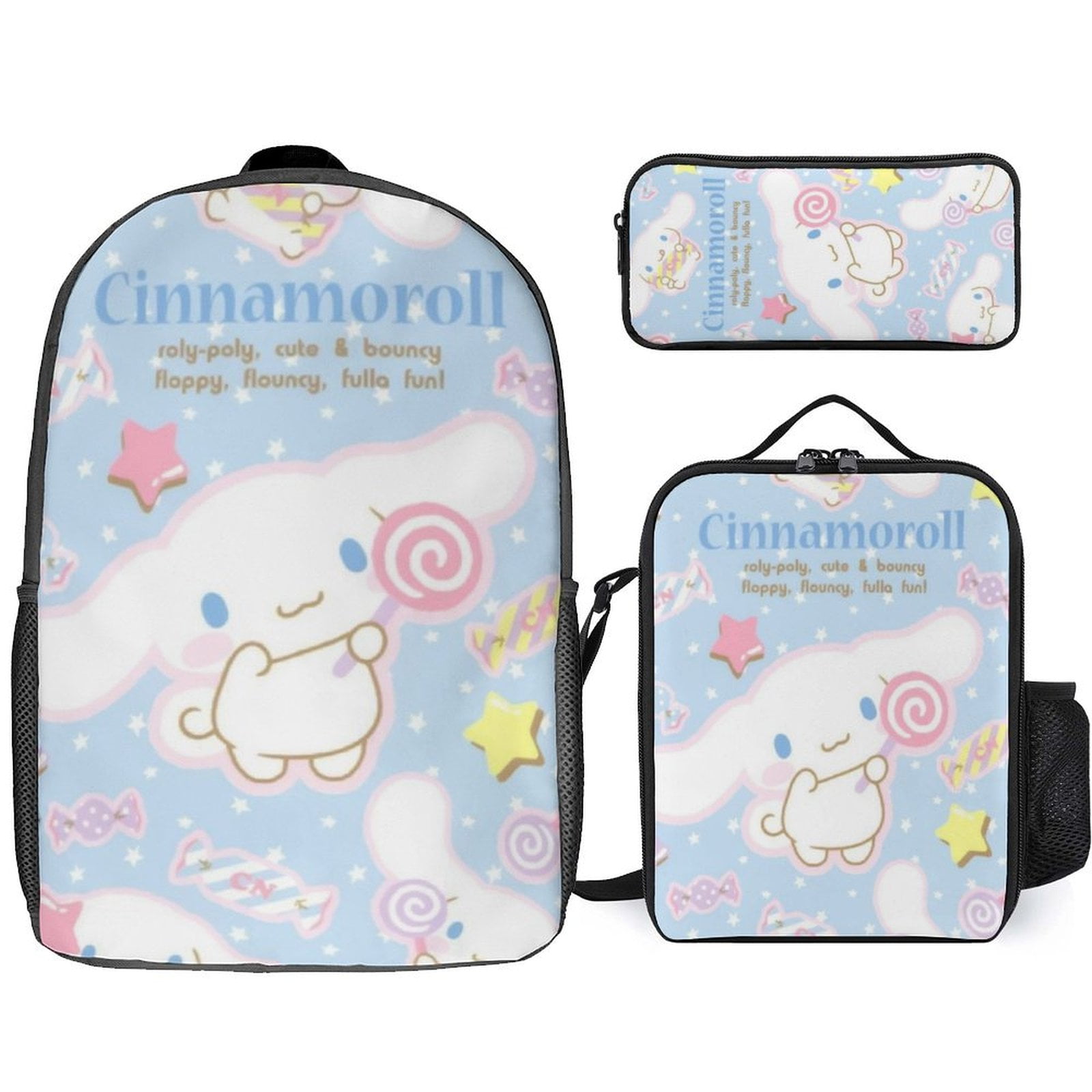 3 Piece Casual Shoulder Bag, Cinnamoroll Backpack Set Travel Knapsack ...