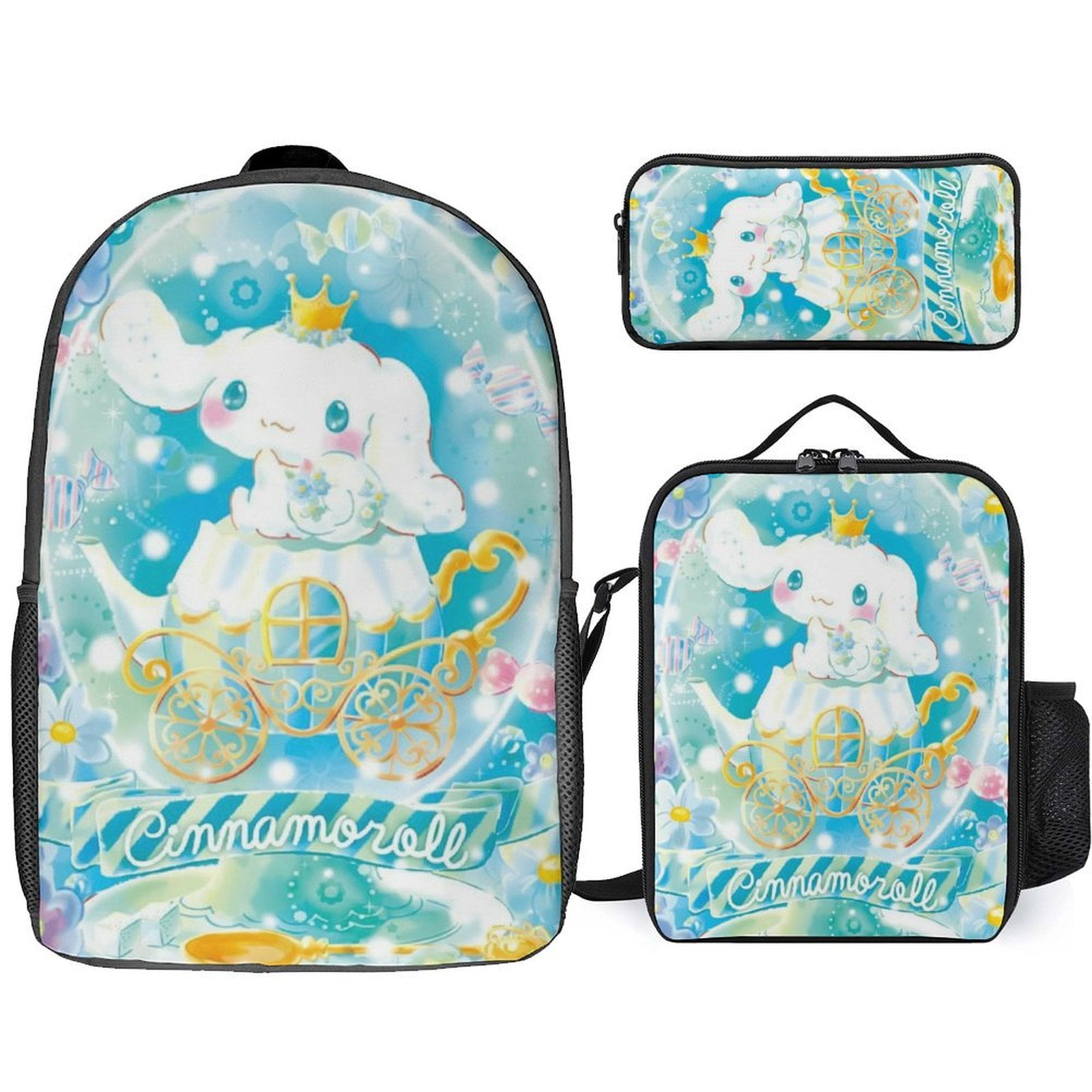 3 Piece Casual Shoulder Bag, Cinnamoroll Backpack Set Travel Knapsack ...