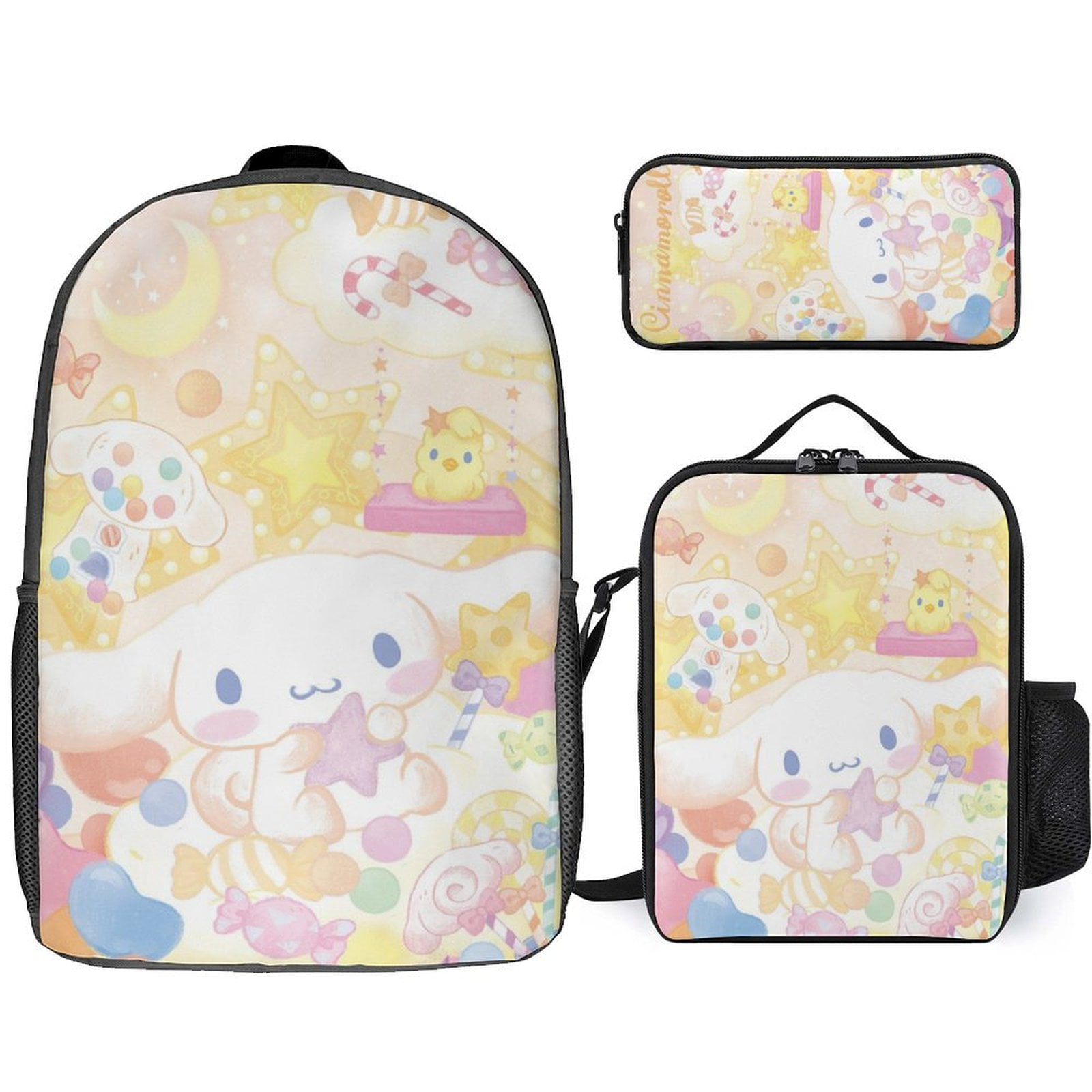 3 Piece Casual Shoulder Bag, Cinnamoroll Backpack Set Travel Knapsack ...