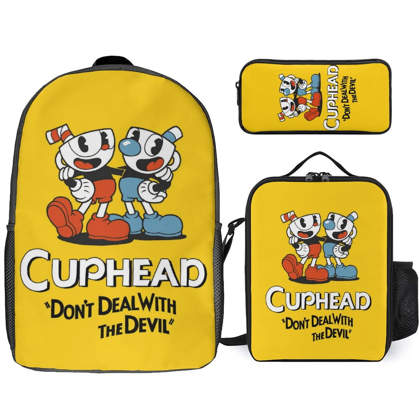 3 Piece Casual Shoulder Bag, Cuphead Mugman Backpack Set Travel ...