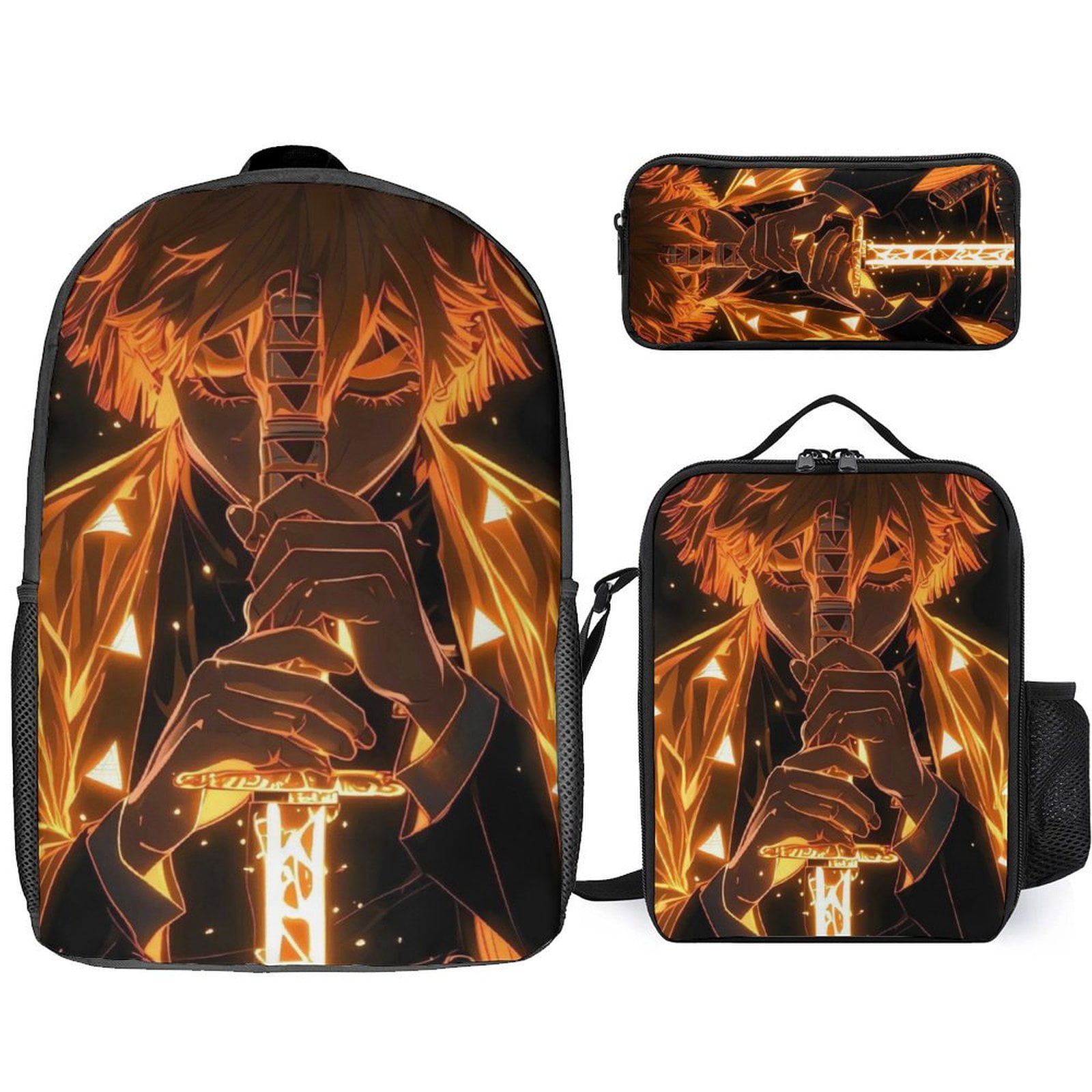 3 Piece Casual Shoulder Bag, Demon Slayer Agatsuma Zenitsu Backpack Set ...