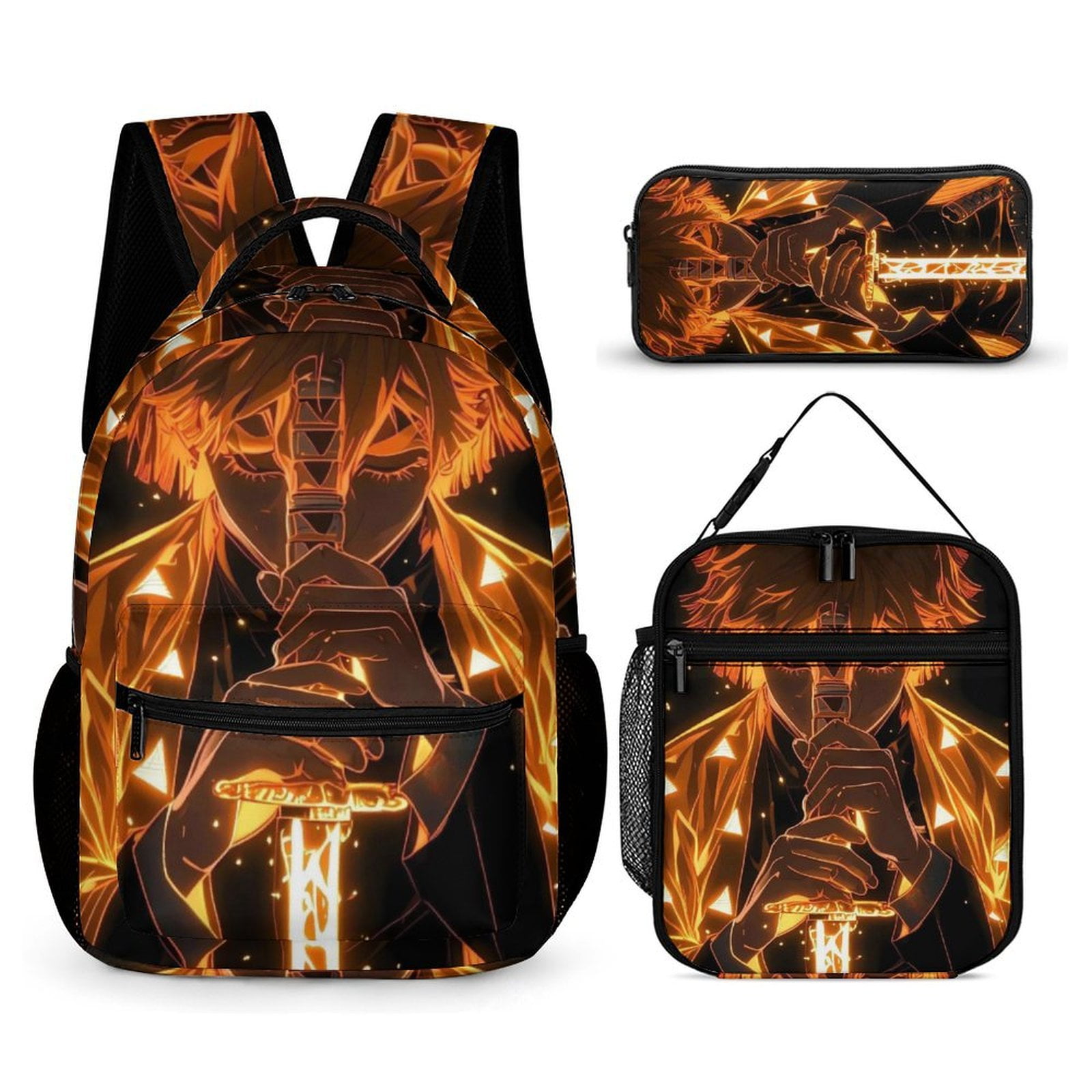 3 Piece Casual Shoulder Bag, Demon Slayer Agatsuma Zenitsu Backpack Set ...