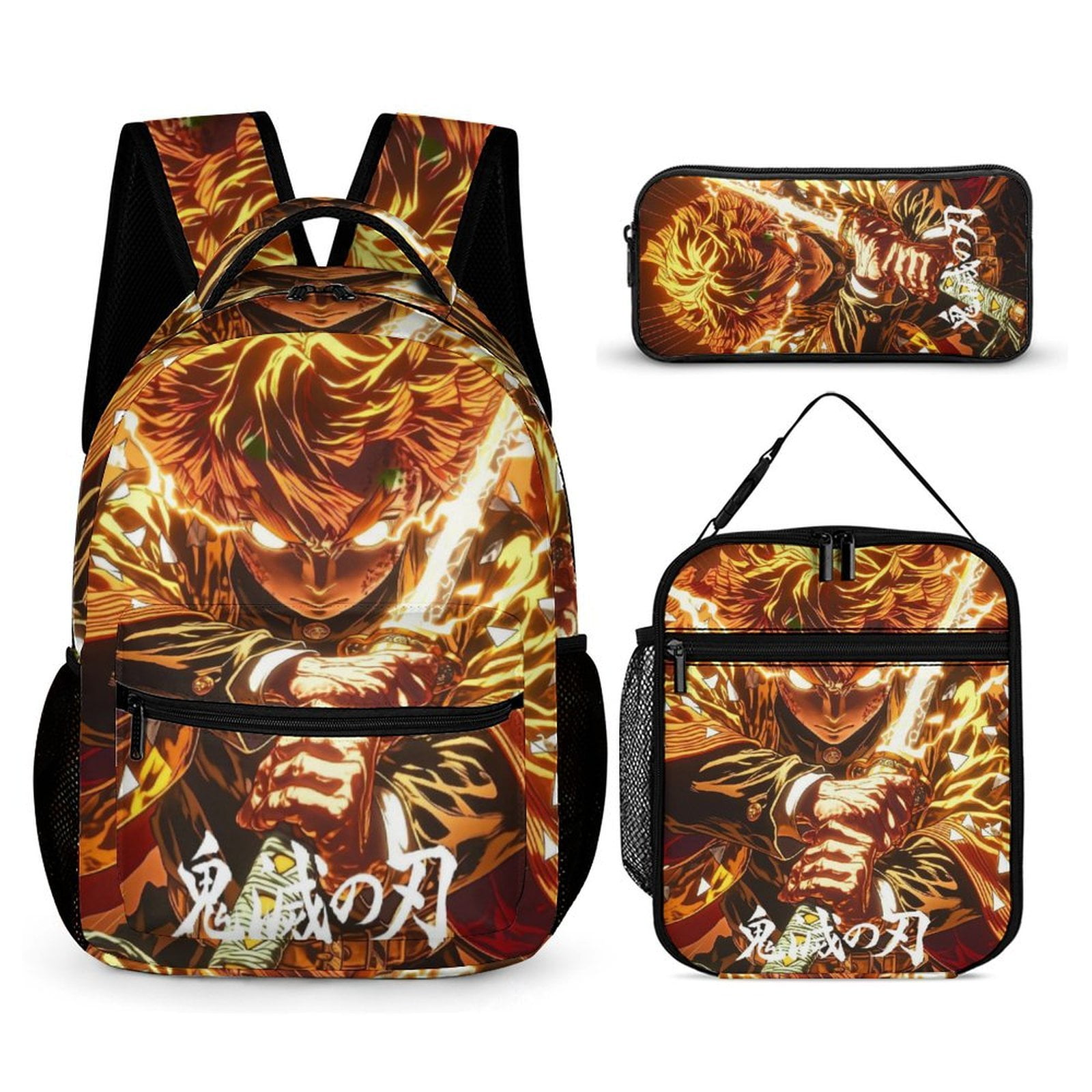 3 Piece Casual Shoulder Bag, Demon Slayer Agatsuma Zenitsu Backpack Set ...