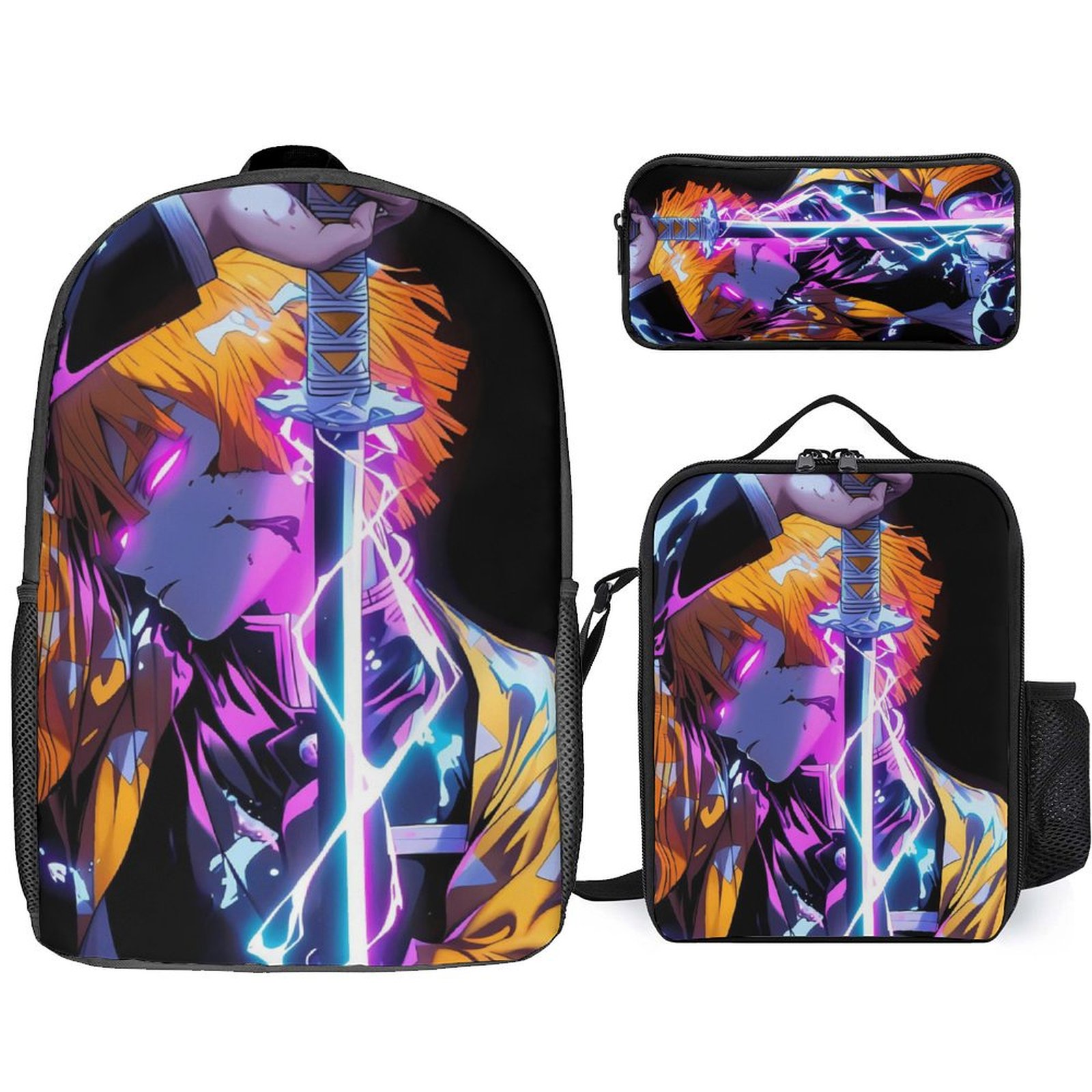 3 Piece Casual Shoulder Bag, Demon Slayer Agatsuma Zenitsu Backpack Set ...