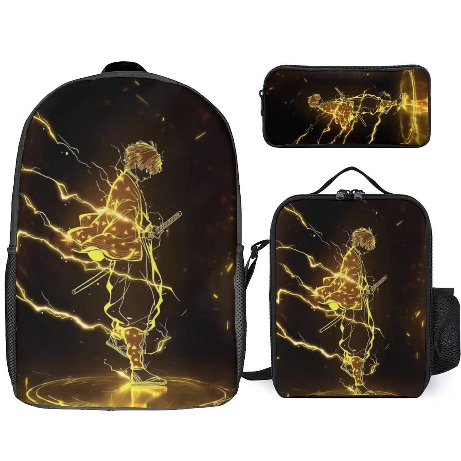 3 Piece Casual Shoulder Bag, Demon Slayer Agatsuma Zenitsu Backpack Set ...