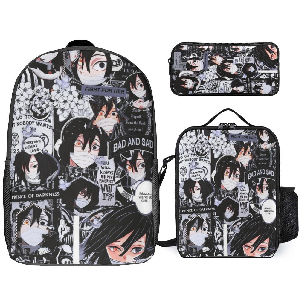 3 Piece Casual Shoulder Bag, Demon Slayer Iguro Obanai Backpack Set ...
