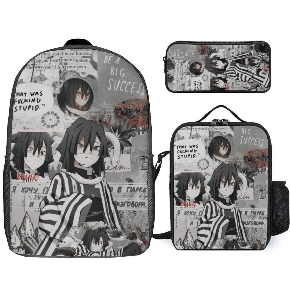 3 Piece Casual Shoulder Bag, Demon Slayer Iguro Obanai Backpack Set ...