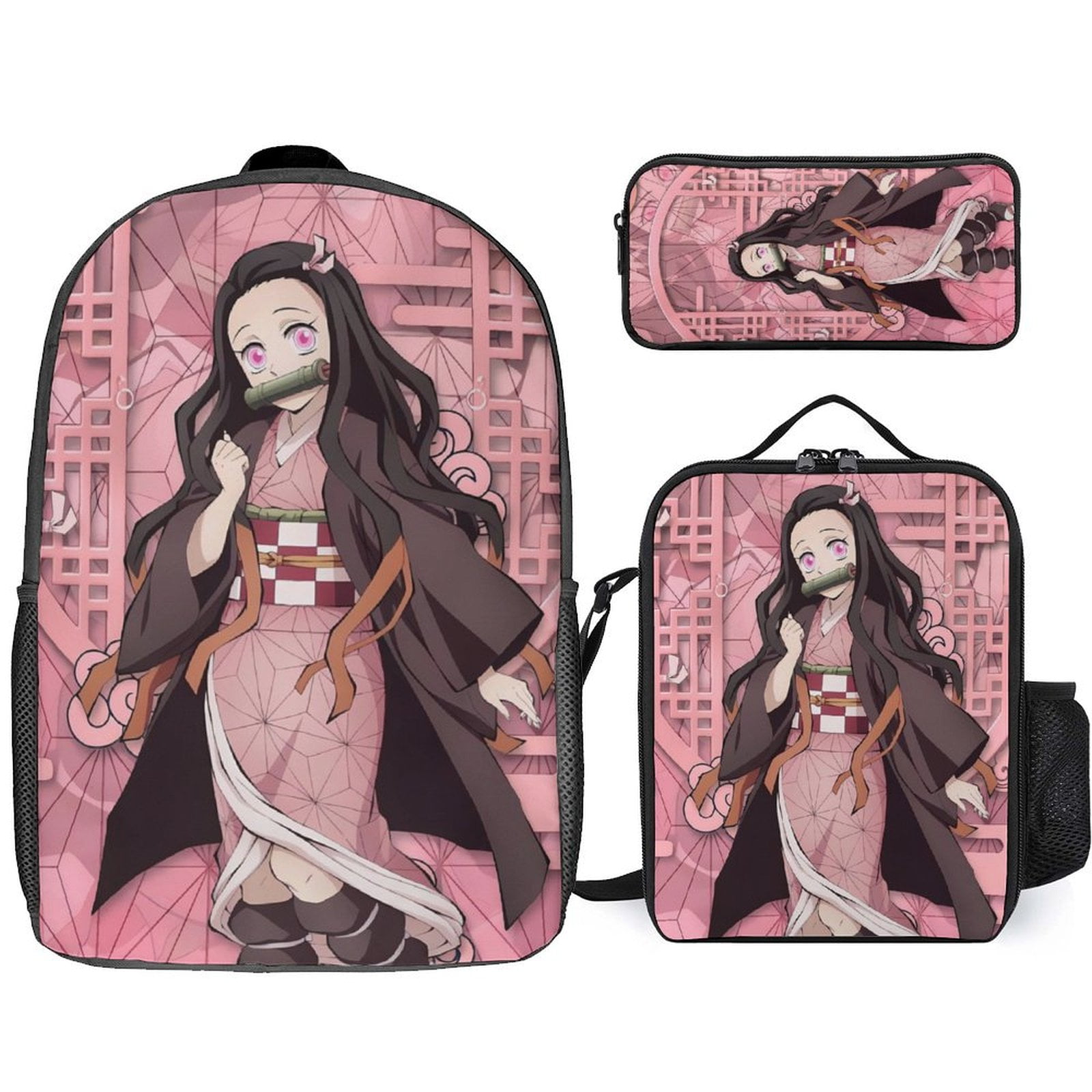 3 Piece Casual Shoulder Bag, Demon Slayer Kamado Nezuko Backpack Set ...