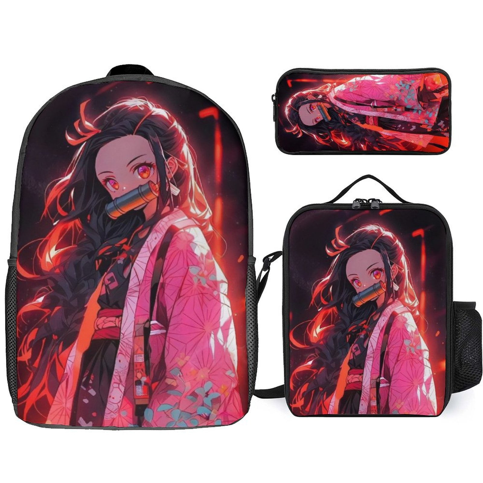 3 Piece Casual Shoulder Bag, Demon Slayer Kamado Nezuko Backpack Set ...