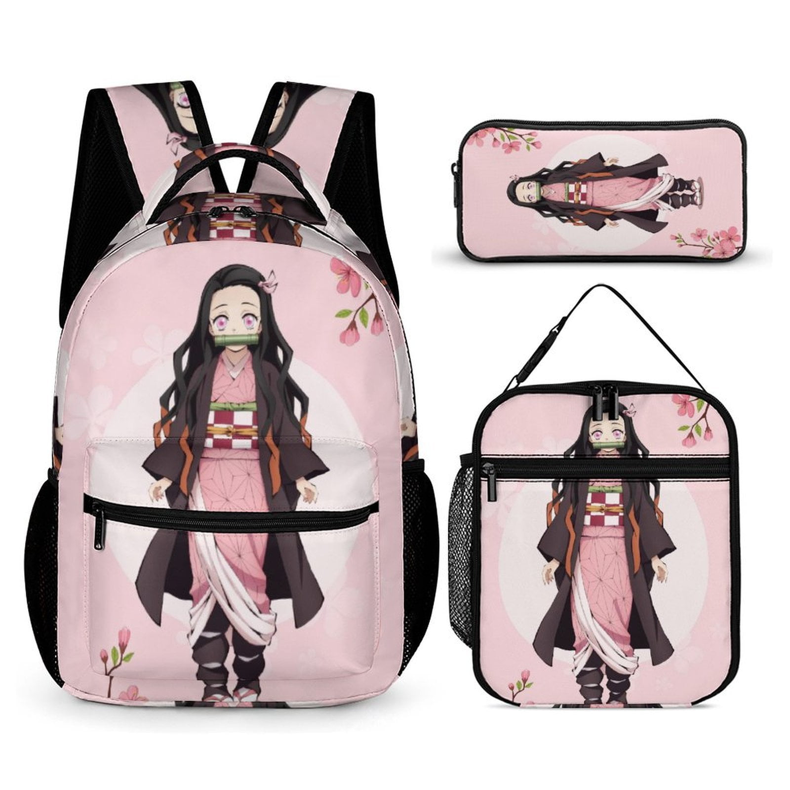 3 Piece Casual Shoulder Bag, Demon Slayer Kamado Nezuko Backpack Set ...
