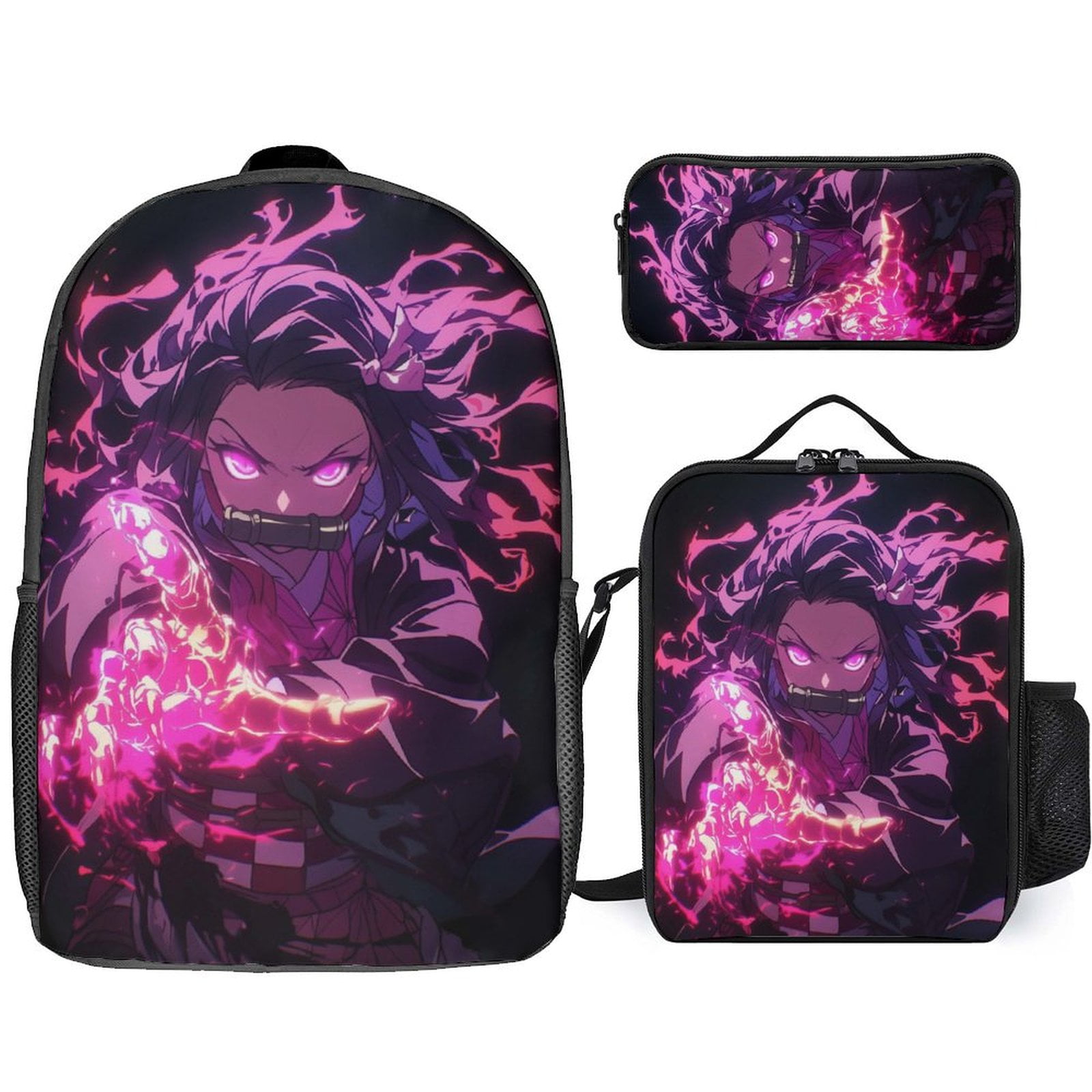 3 Piece Casual Shoulder Bag, Demon Slayer Kamado Nezuko Backpack Set ...