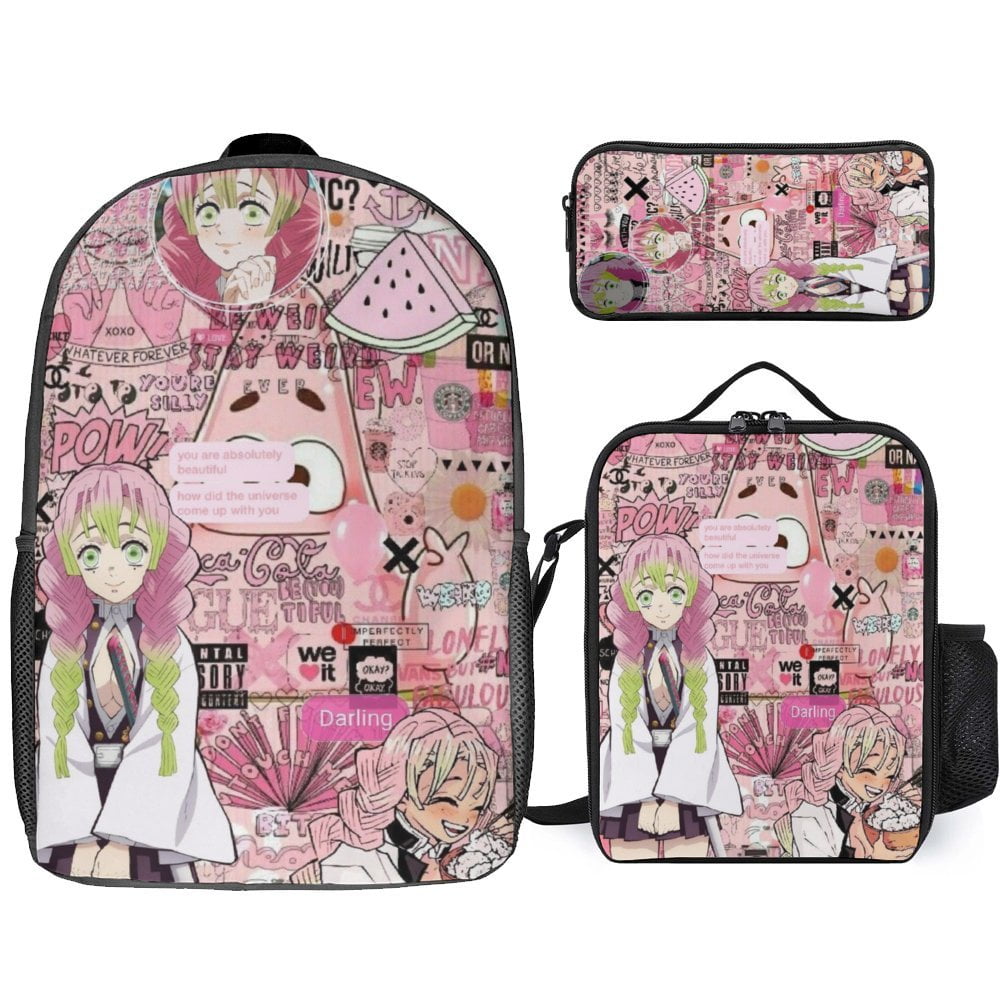 3 Piece Casual Shoulder Bag, Demon Slayer Kanroji Mitsuri Backpack Set ...