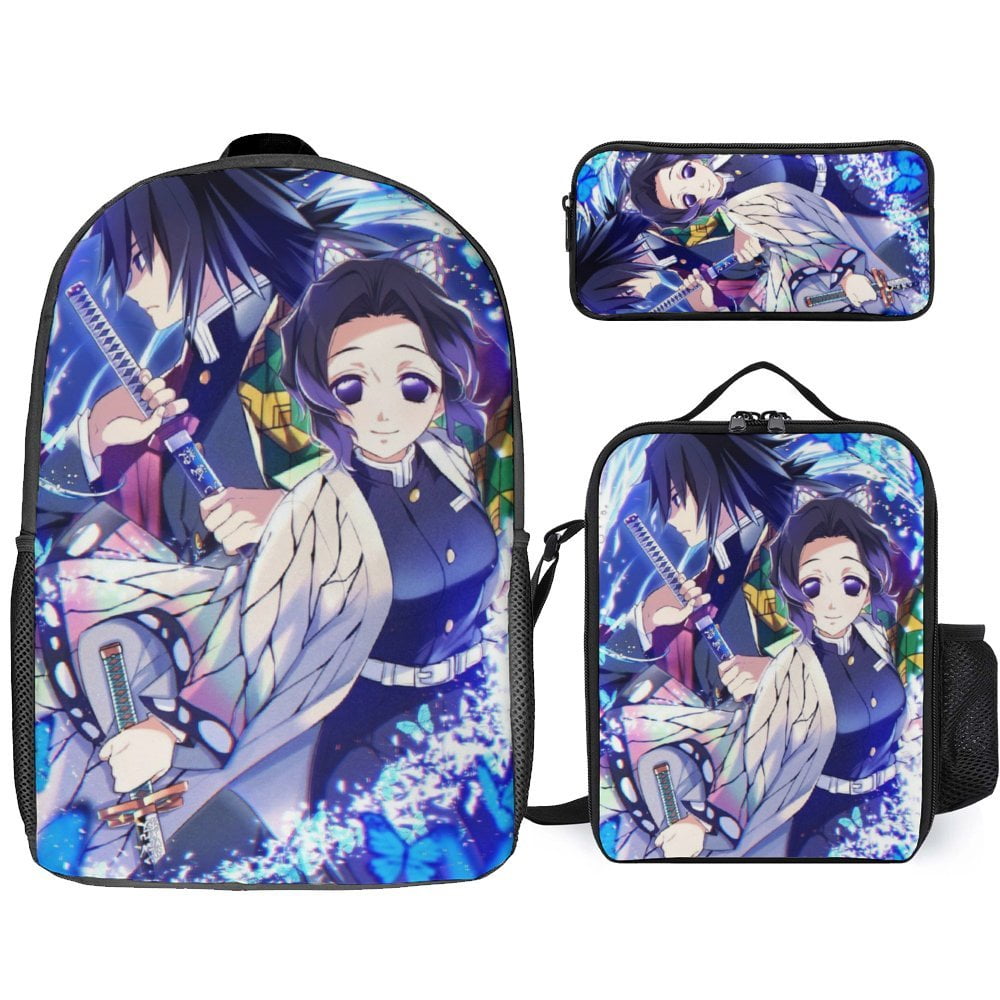 3 Piece Casual Shoulder Bag, Demon Slayer Kochou Shinobu Backpack Set ...