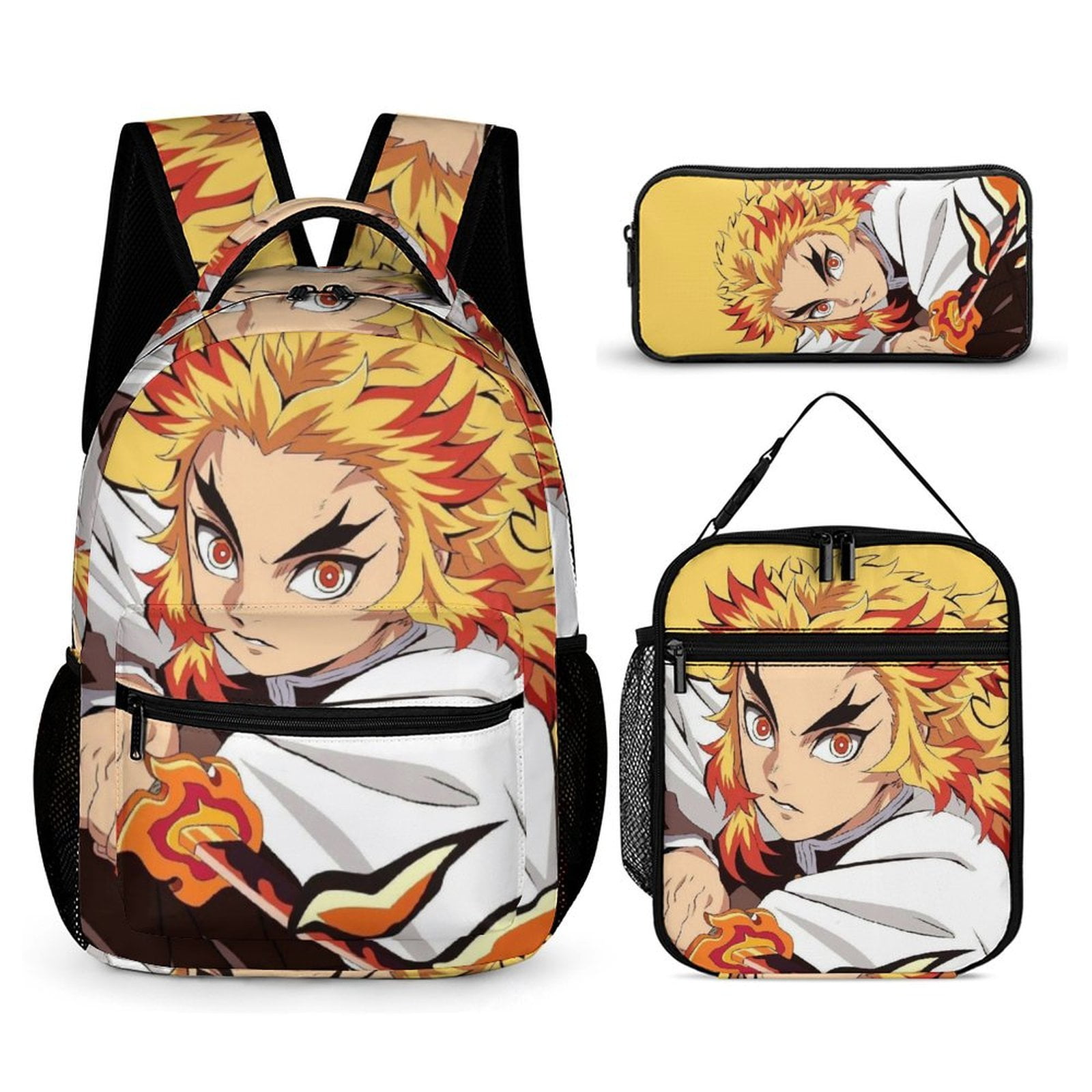 3 Piece Casual Shoulder Bag, Demon Slayer Rengoku Kyojuro Backpack Set ...