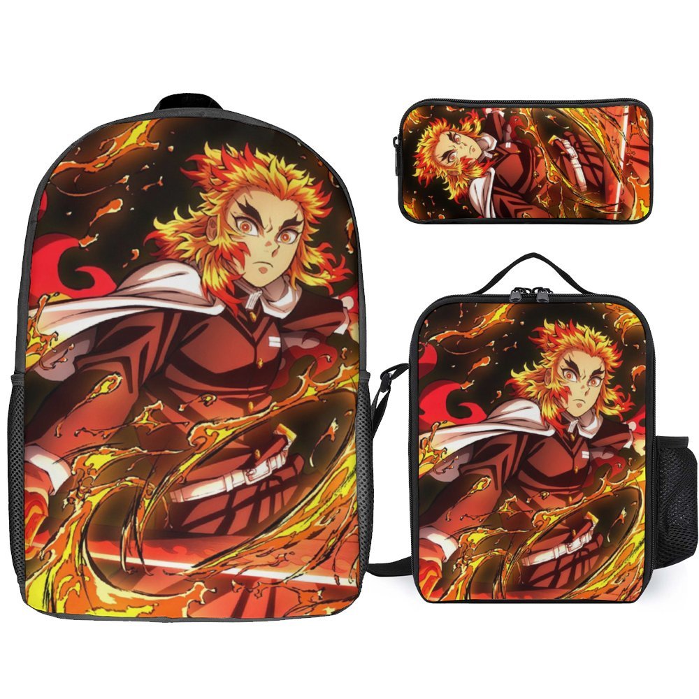 3 Piece Casual Shoulder Bag, Demon Slayer Rengoku Kyojuro Backpack Set ...