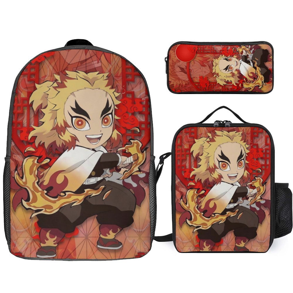 3 Piece Casual Shoulder Bag, Demon Slayer Rengoku Kyojuro Backpack Set ...