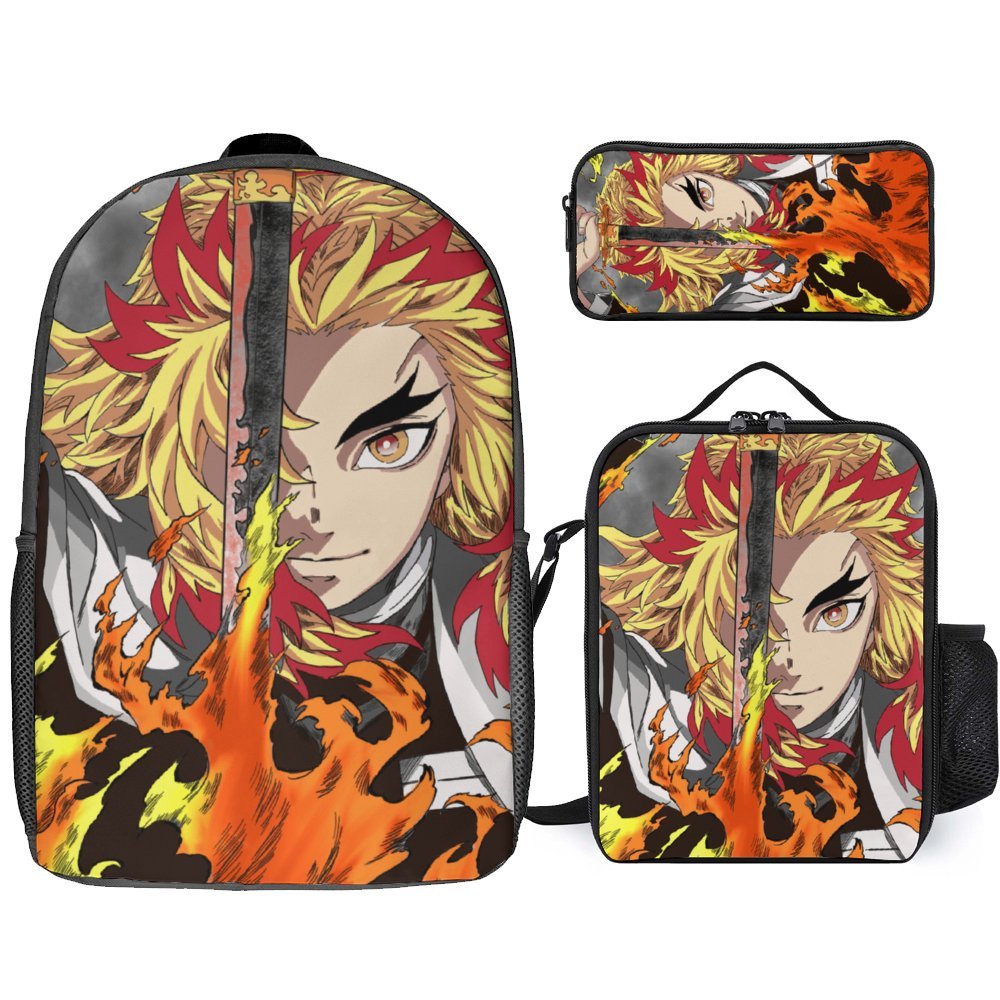 3 Piece Casual Shoulder Bag, Demon Slayer Rengoku Kyojuro Backpack Set ...