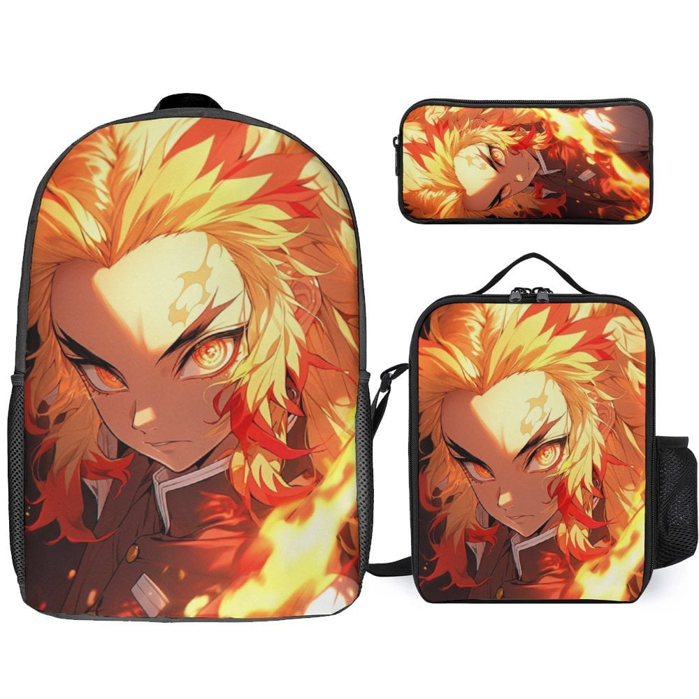 3 Piece Casual Shoulder Bag, Demon Slayer Rengoku Kyojuro Backpack Set ...