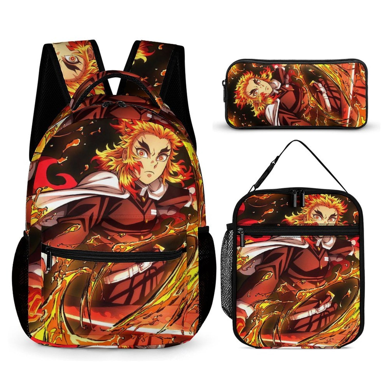 3 Piece Casual Shoulder Bag, Demon Slayer Rengoku Kyojuro Backpack Set ...