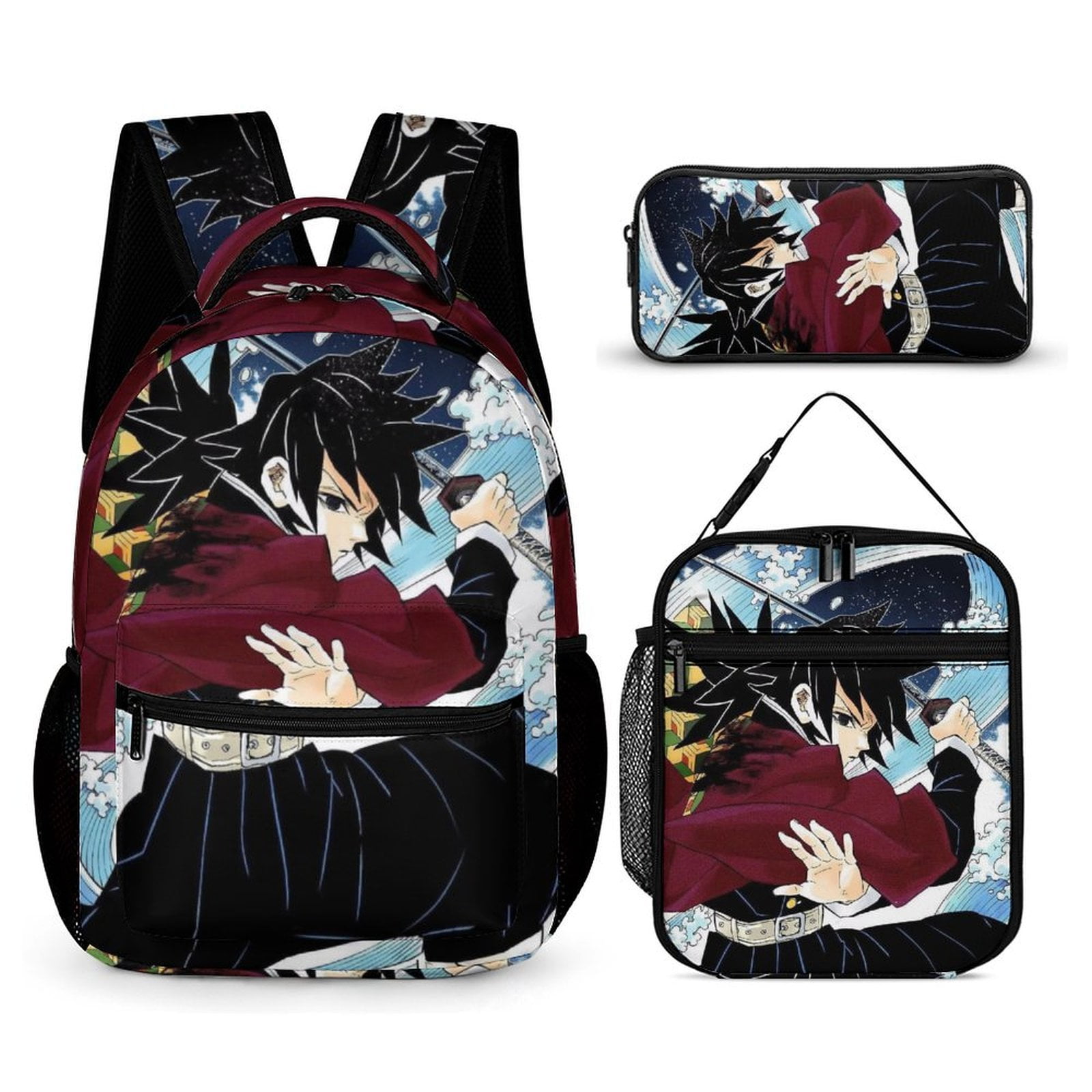 3 Piece Casual Shoulder Bag, Demon Slayer Tomioka Giyuu Backpack Set ...