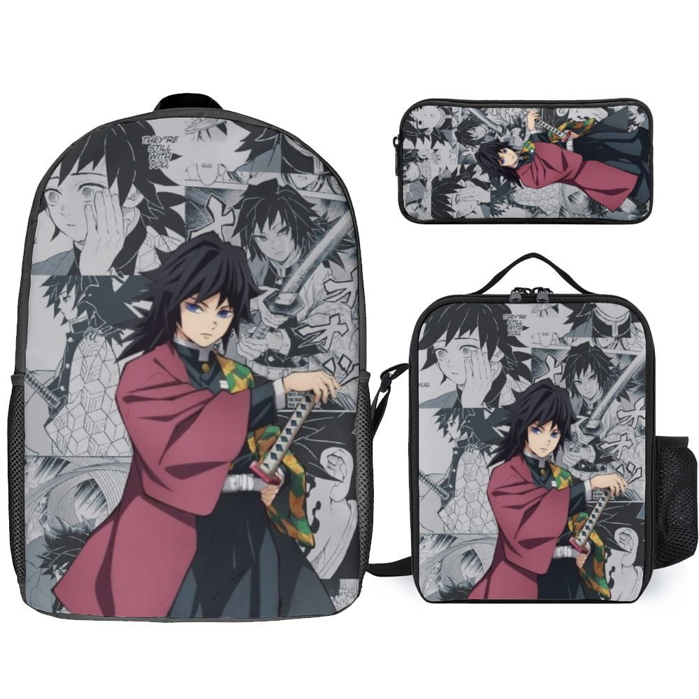 3 Piece Casual Shoulder Bag, Demon Slayer Tomioka Giyuu Backpack Set ...