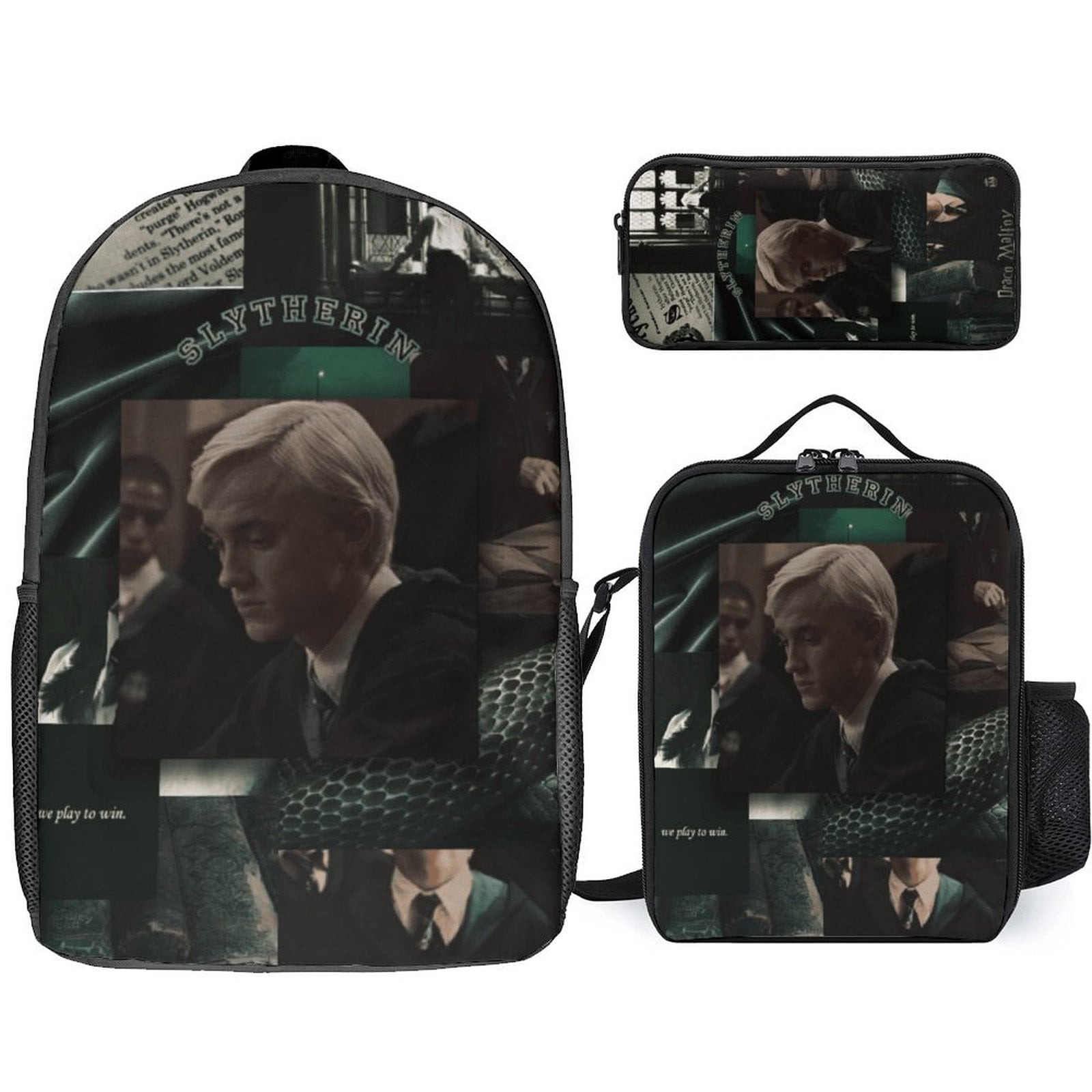 3 Piece Casual Shoulder Bag, Draco Malfoy Backpack Set Travel Knapsack with Lunch Box Pencil ...