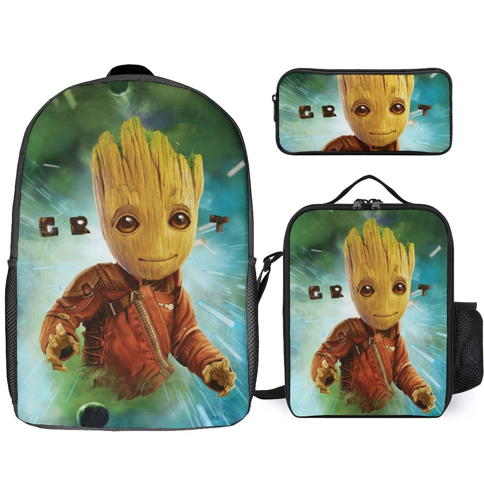 3 Piece Casual Shoulder Bag, Groot Backpack Set Travel Knapsack with ...
